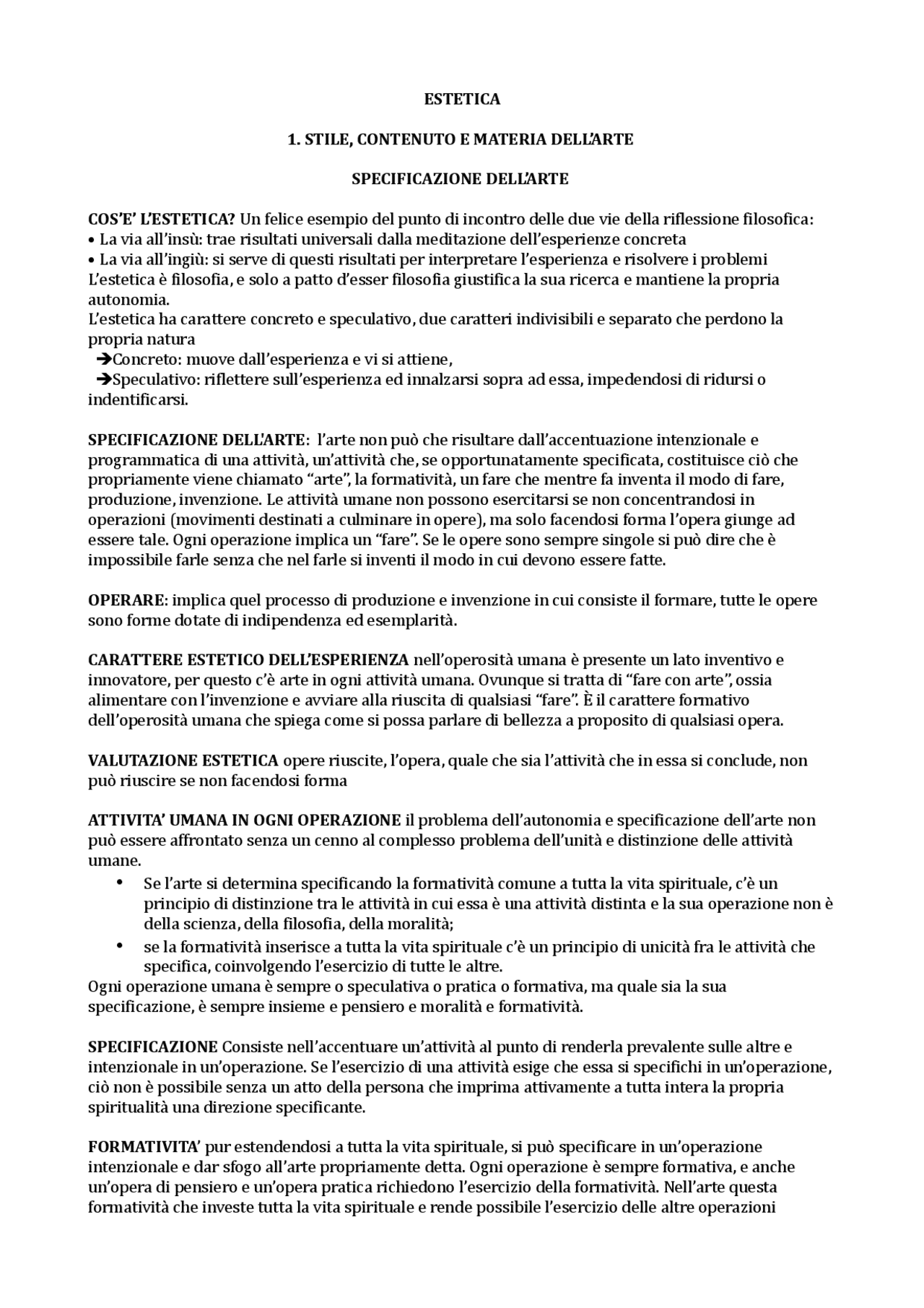 Riassunto Estetica Teoria Della Formativita Docsity