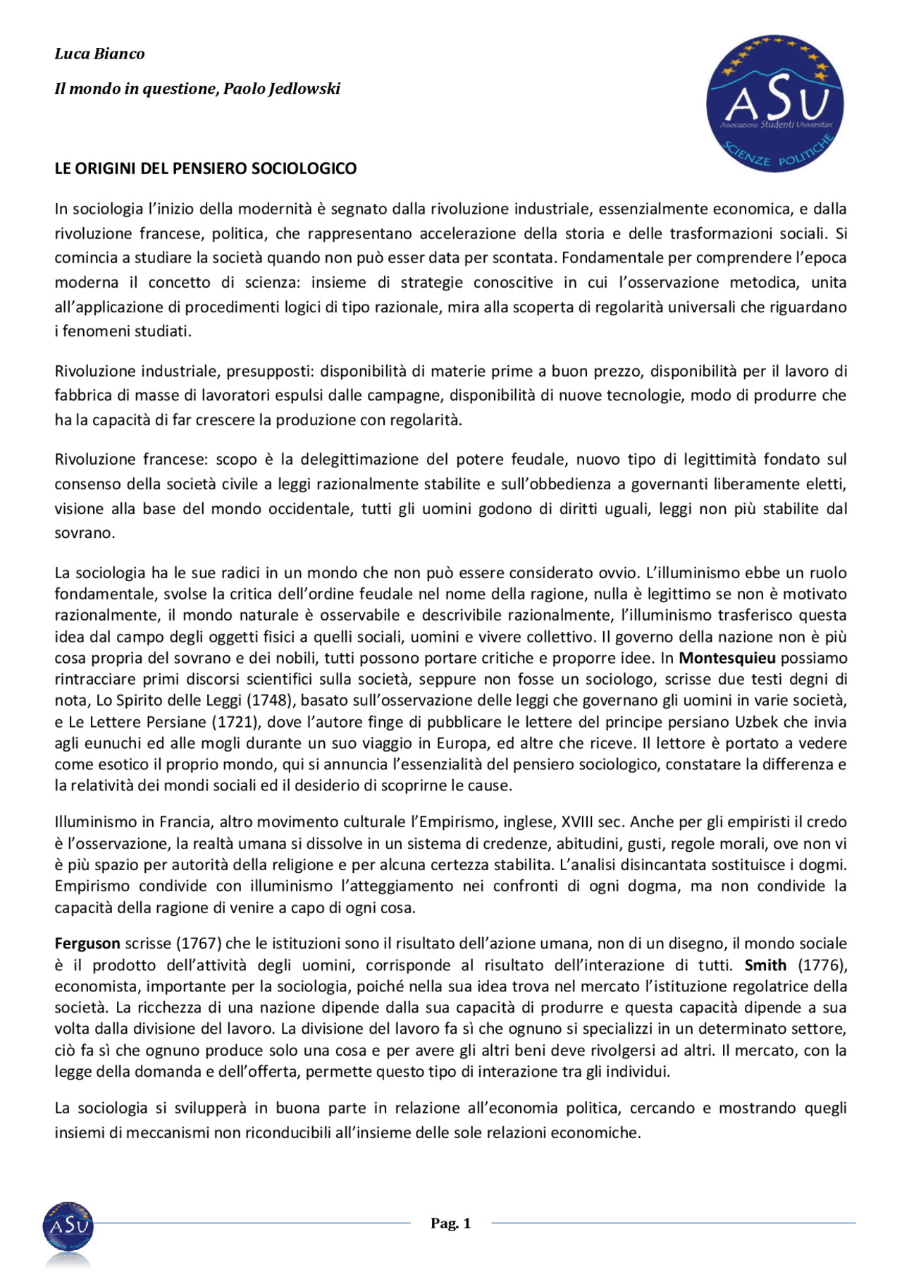Il Mondo In Questione Riassunto Docsity
