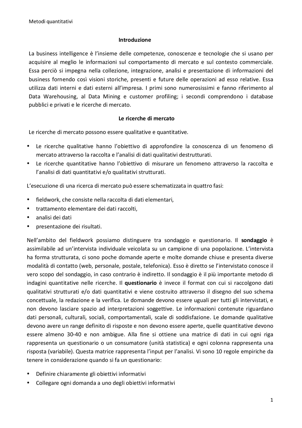 Riassunto Metodi Quantitativi Per Economia Finanza E Management Docsity