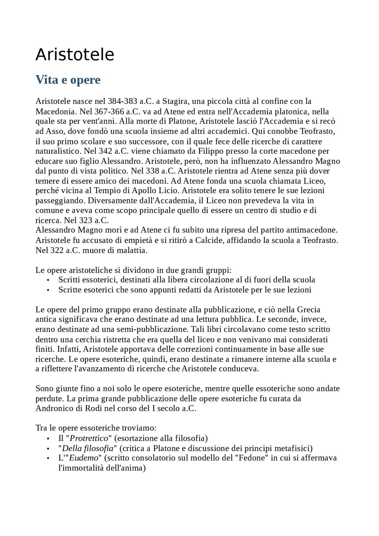 Sintesi Di Aristotele Docsity