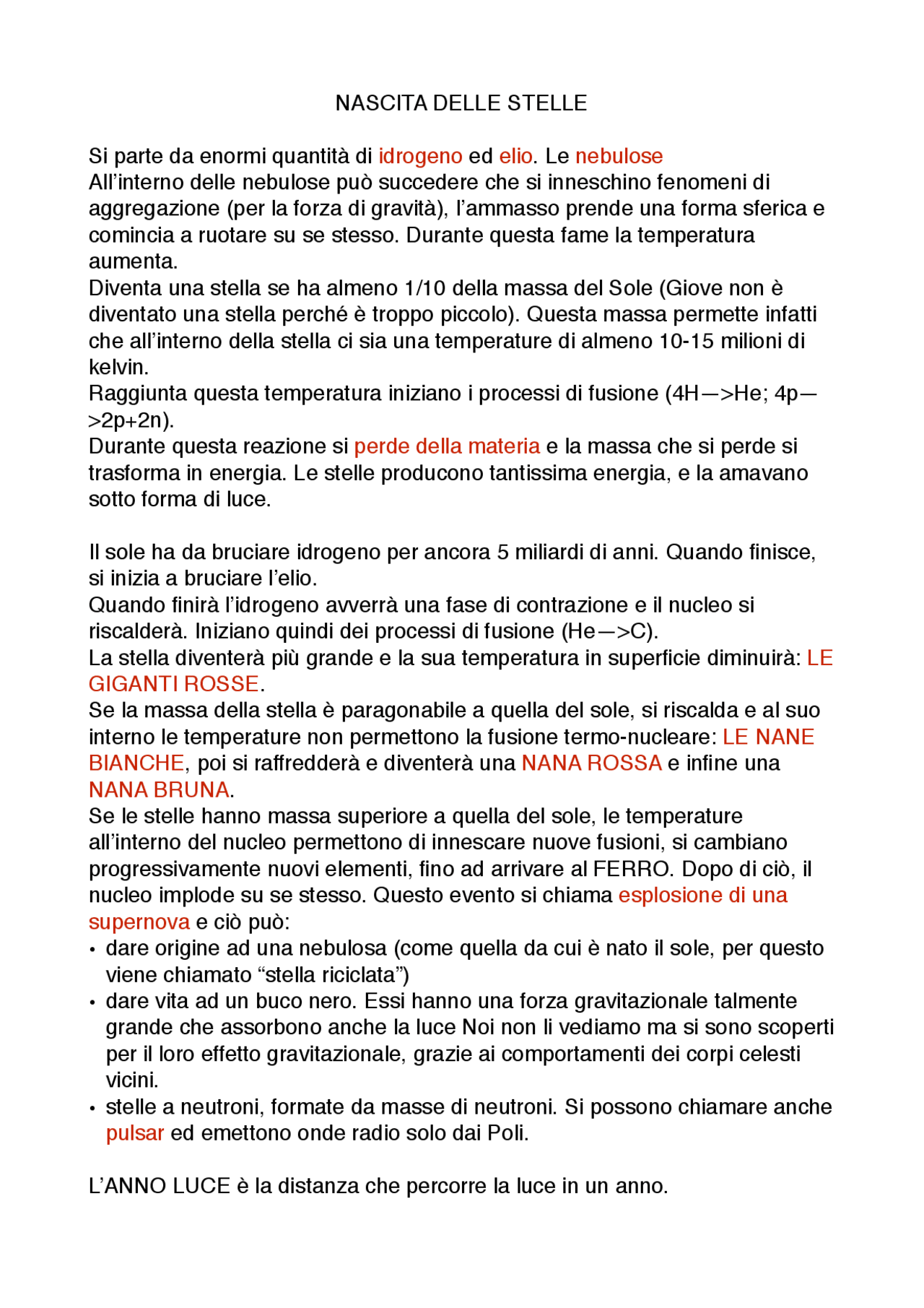 Le Stelle Appunti Di Scienze Per Il Liceo Primo Anno Sintesi Del
