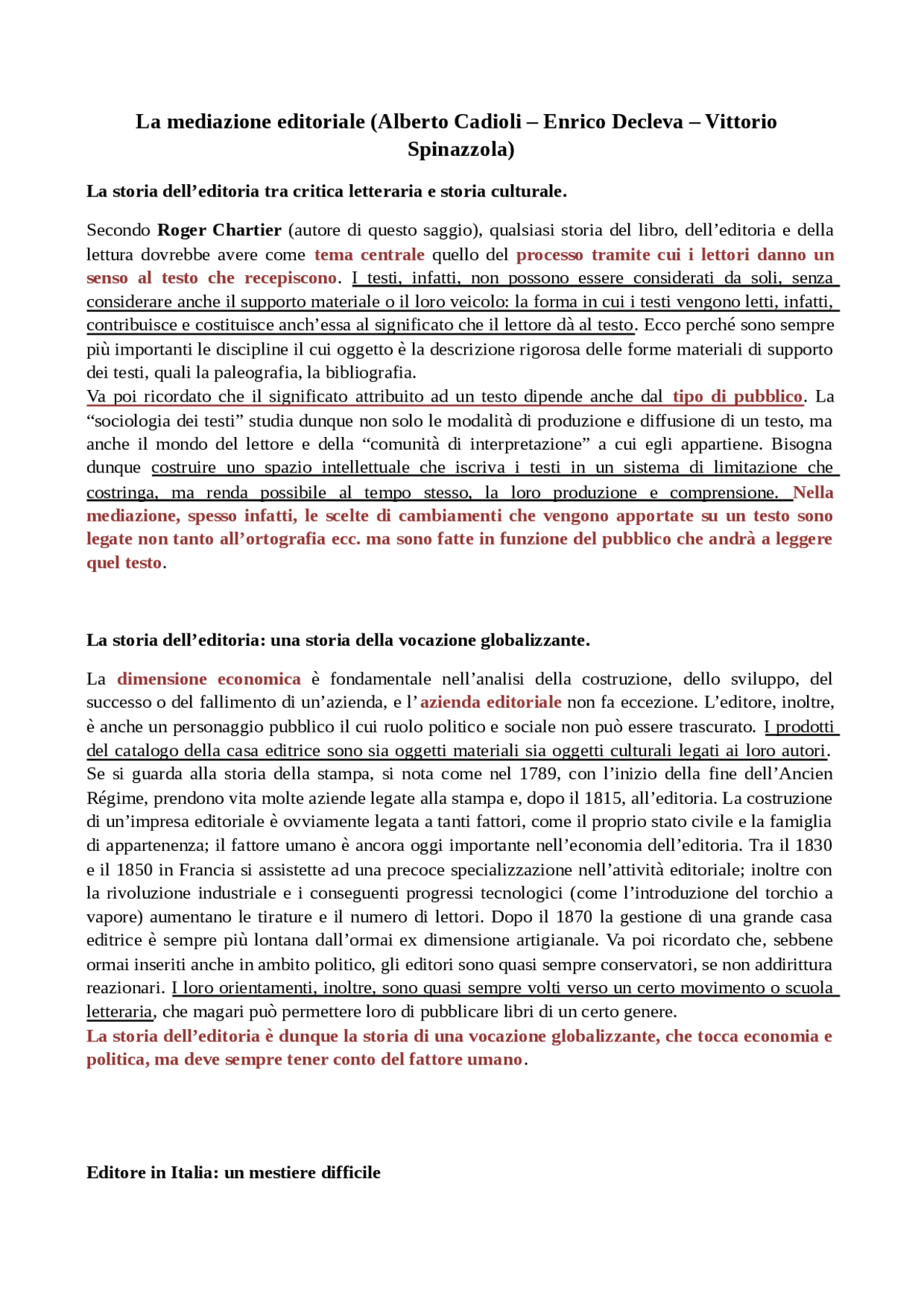 La Mediazione Editoriale Alberto Cadioli Enrico Decleva Vittorio