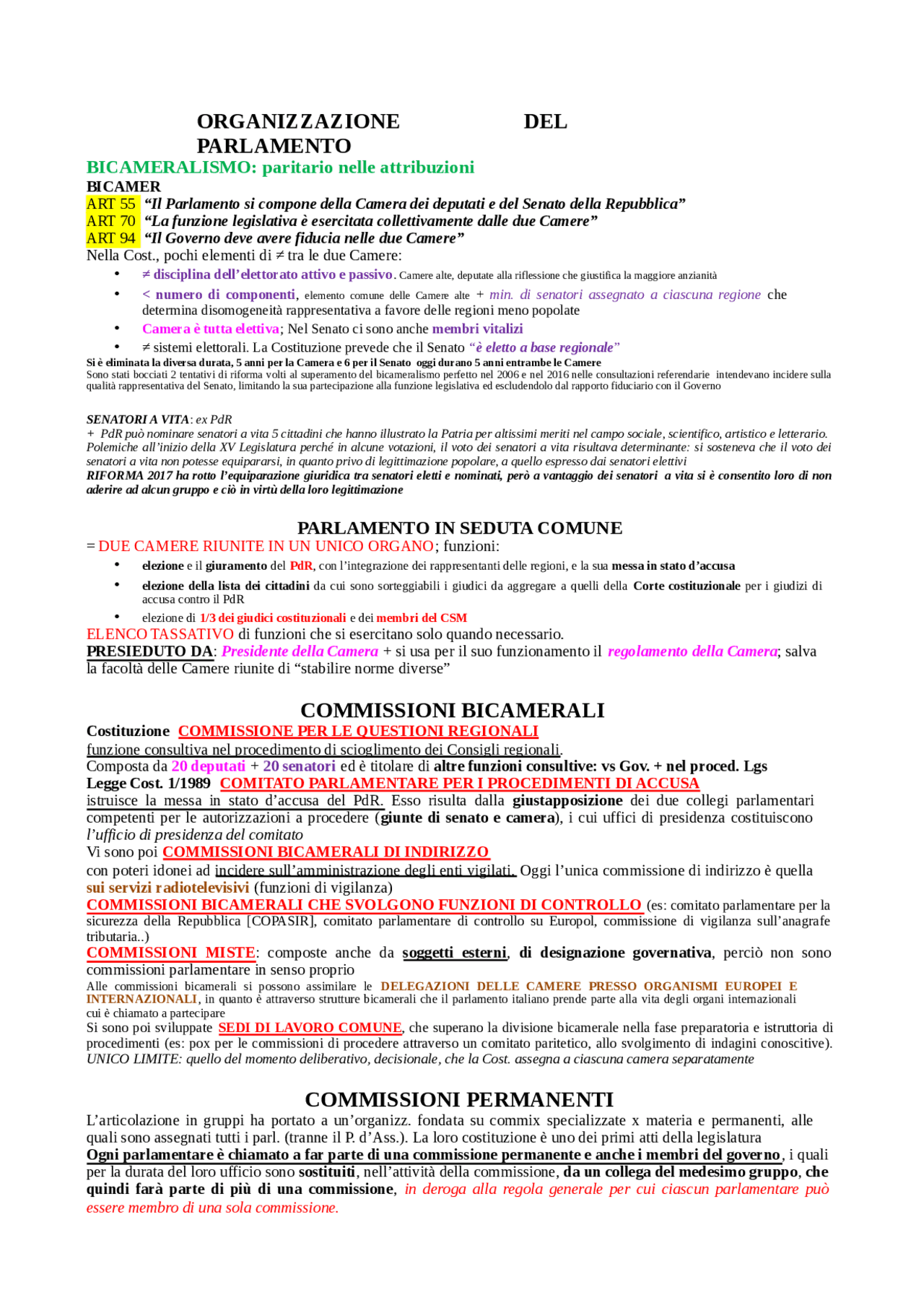 Schemi Sullorganizzazione E Le Funzioni Del Parlamento Schemi E