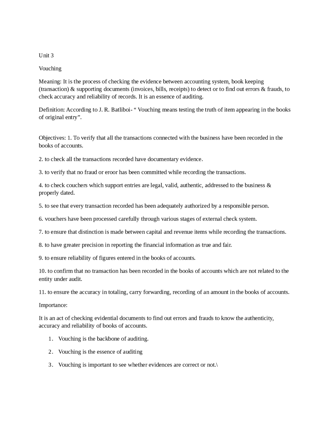Auditing Unit 3 Chapter 1 Vouching Docsity