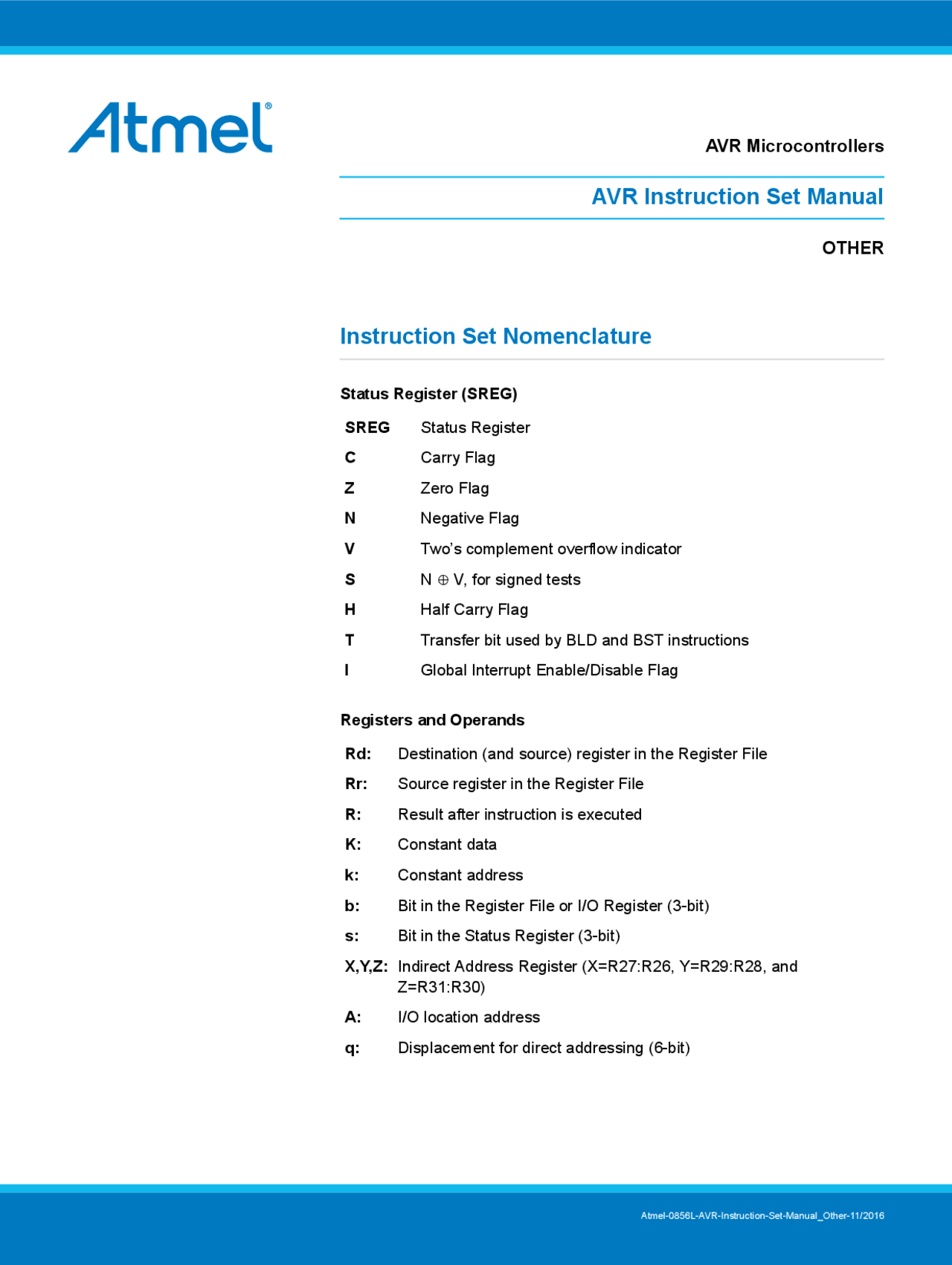 Atmel AVR Instructions (MCS) | Lecture notes Microcontrollers | Docsity