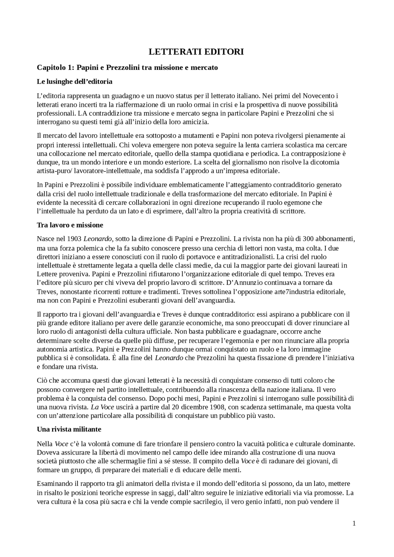 Riassunto Testo Letterati Editori Docsity