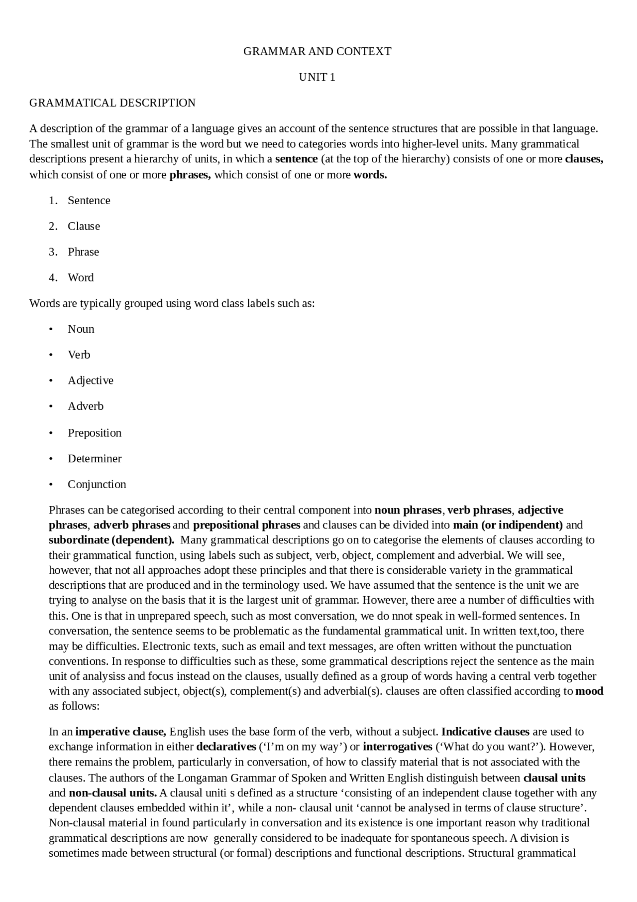 Grammar And Context Ann Hewings Docsity