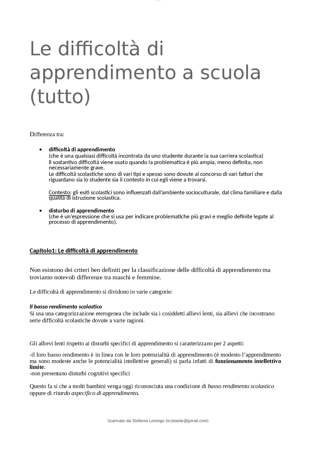 Difficoltà Di Apprendimento A Scuola Docsity