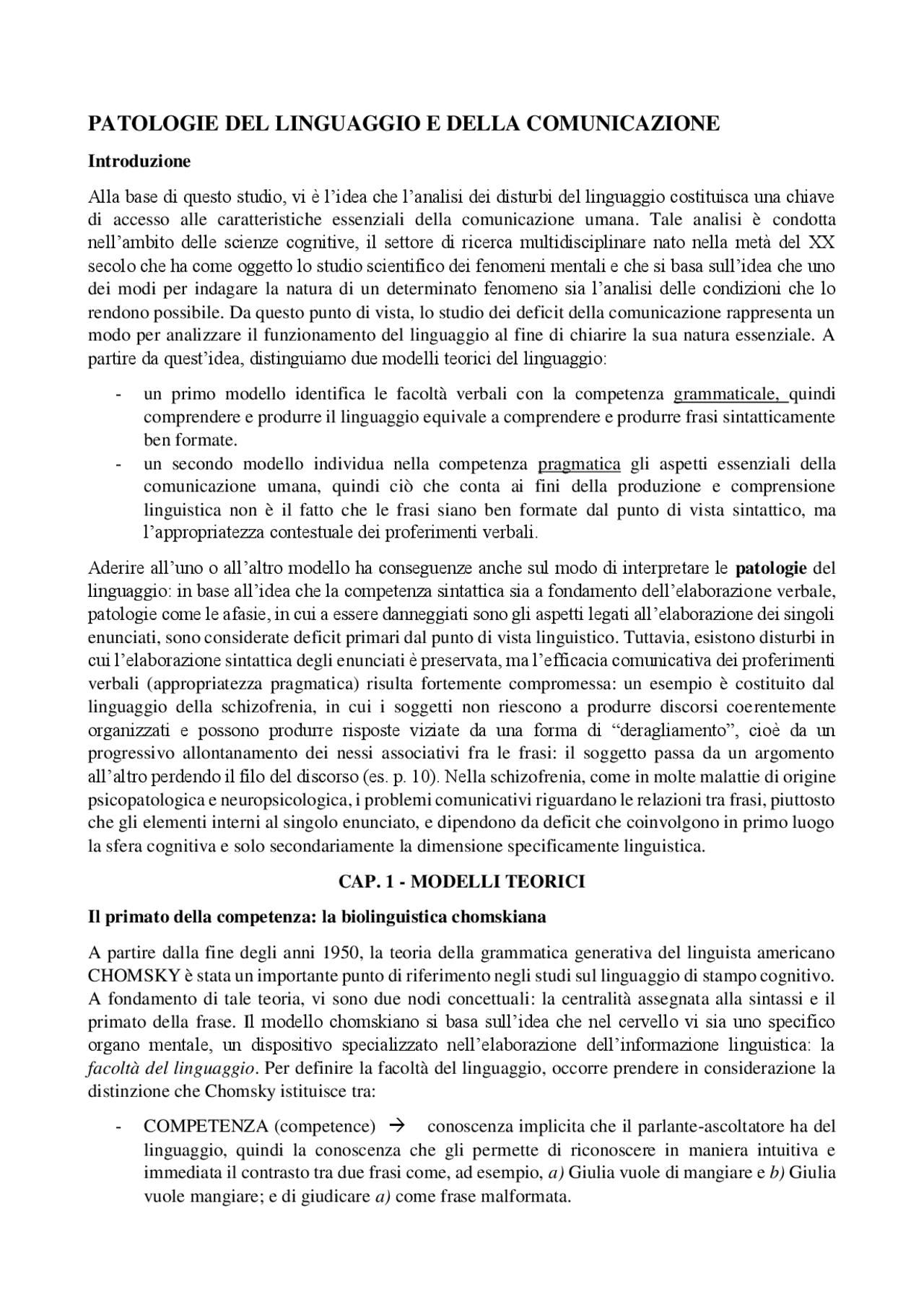 Patologie Del Linguaggio E Della Comunicazione Docsity