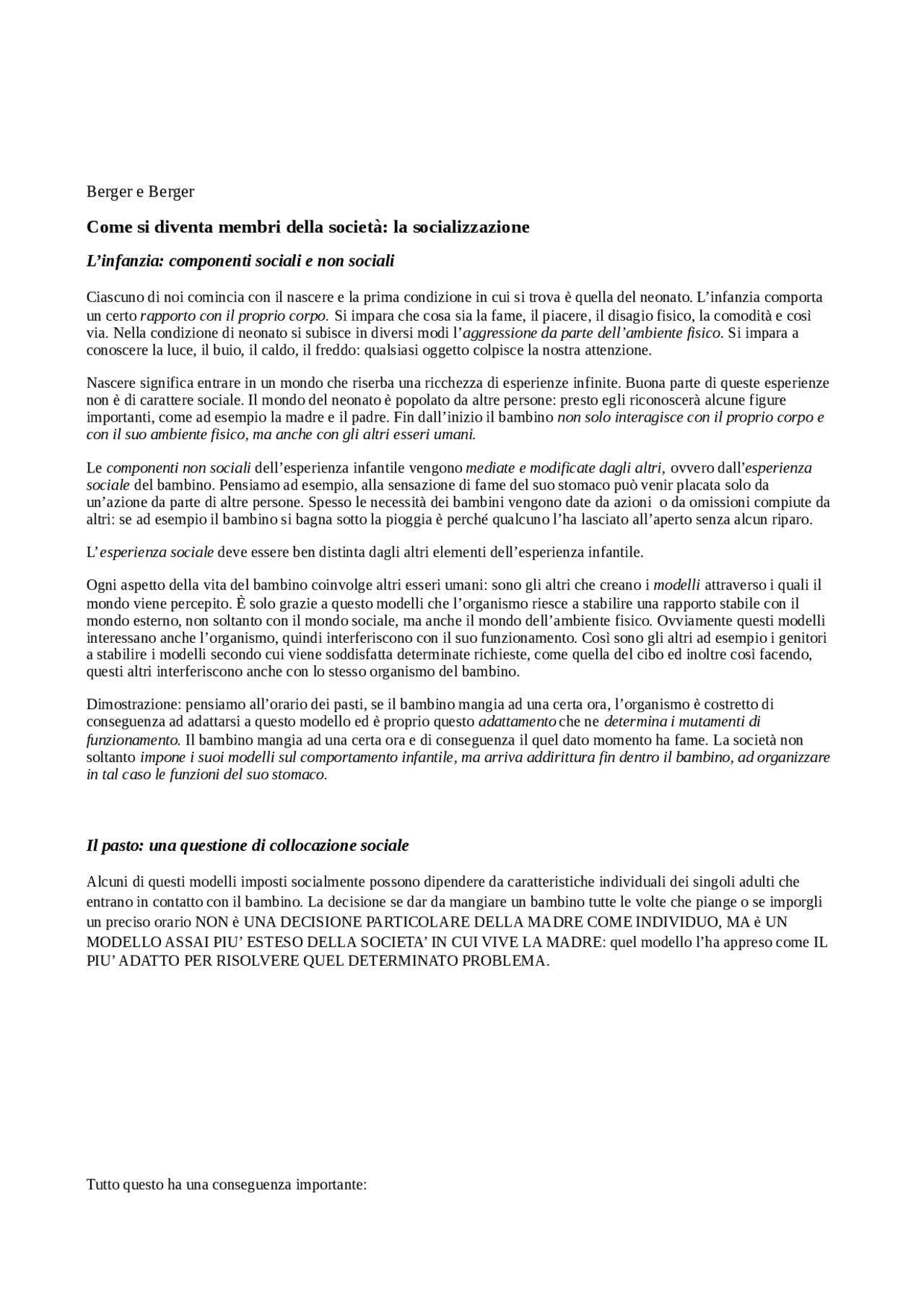 Berger E Socializzazione Docsity