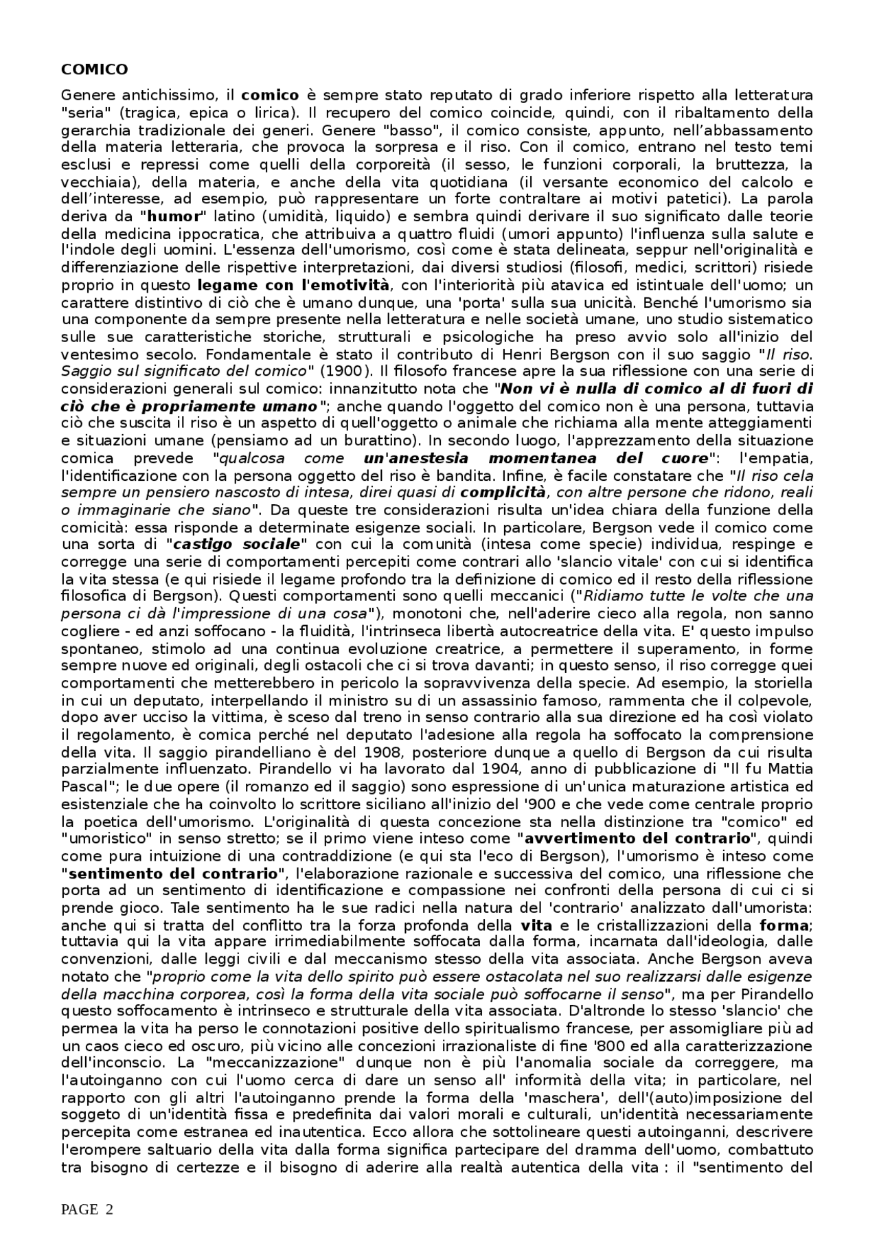 Il genere comico letterario - Docsity