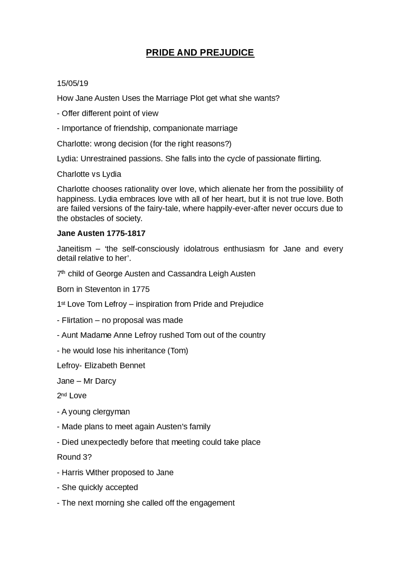 Pride and Prejudice - Docsity