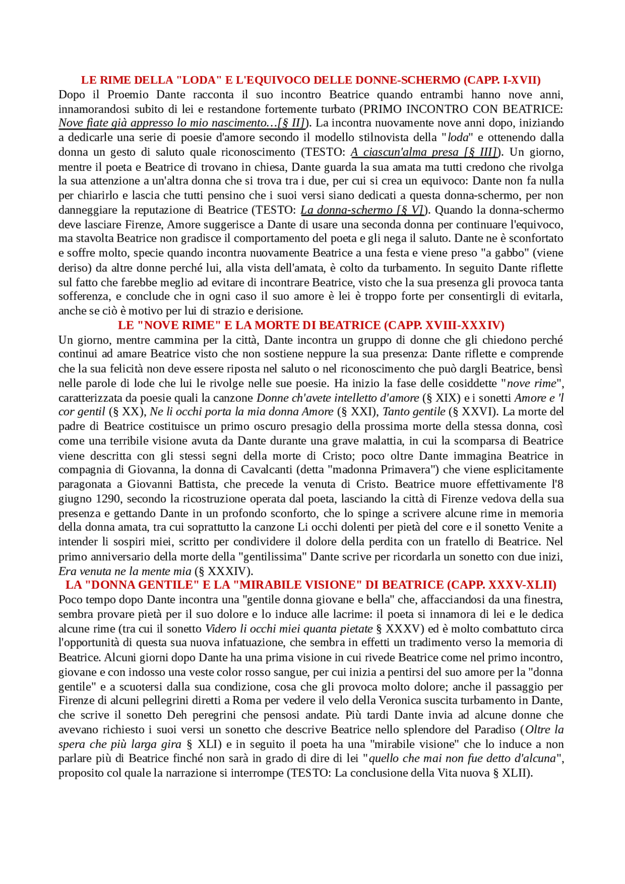 Le Rime Di Dante Vita Nova Docsity