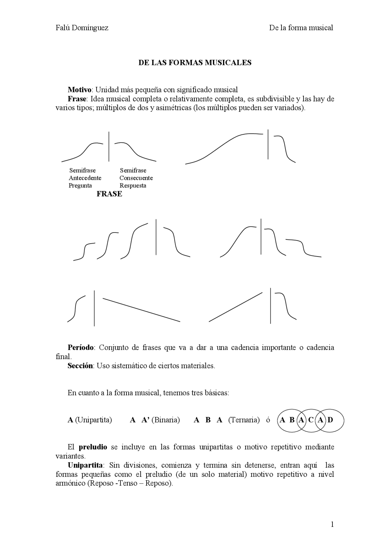 En cuanto a la forma musical, tenemos tres básicas: A(Unipartita) A A ...