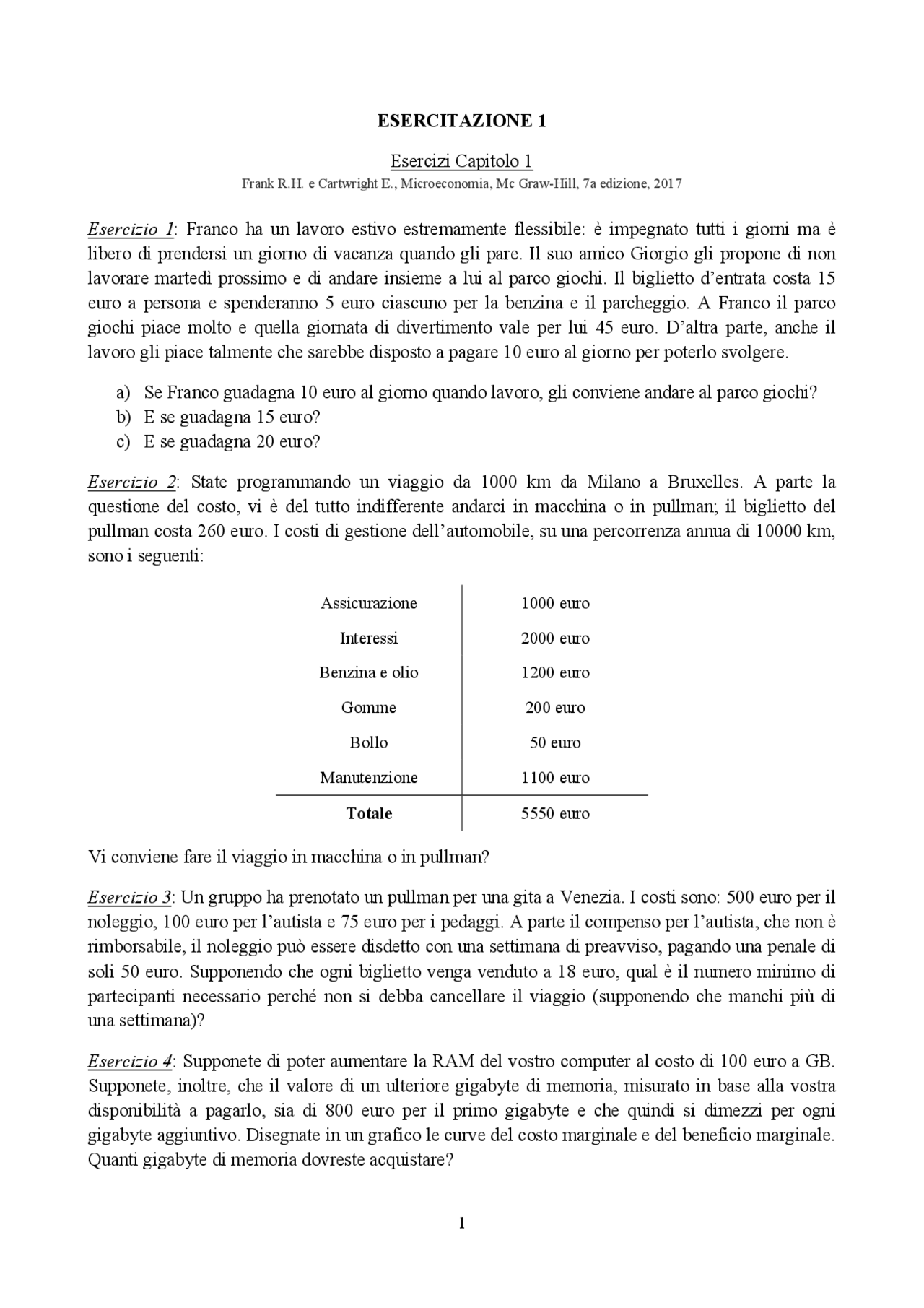 Microeconomia Esercizi Base Docsity