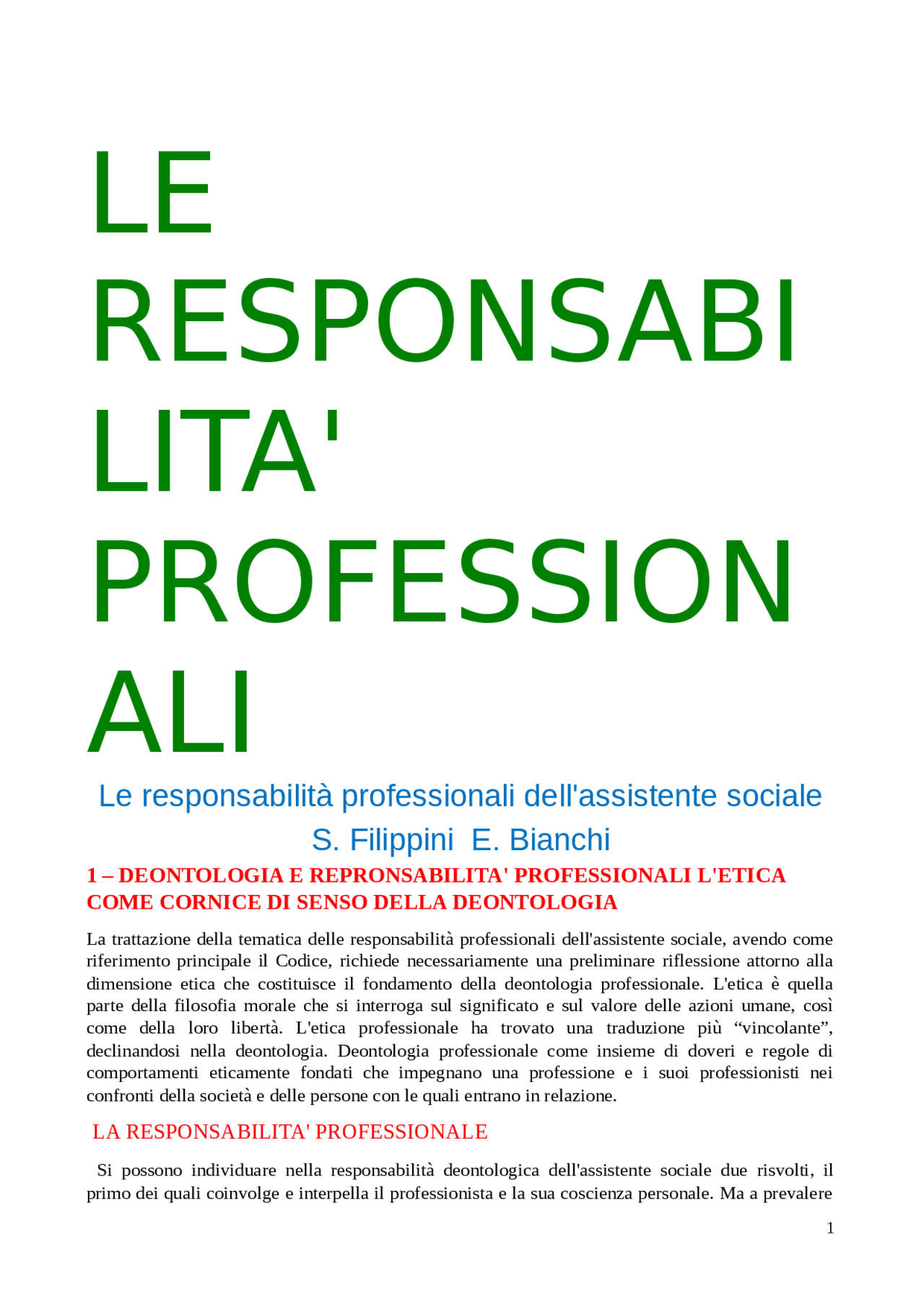 Le Responsabilità Professionali Dellassistente Sociale Appunti Di