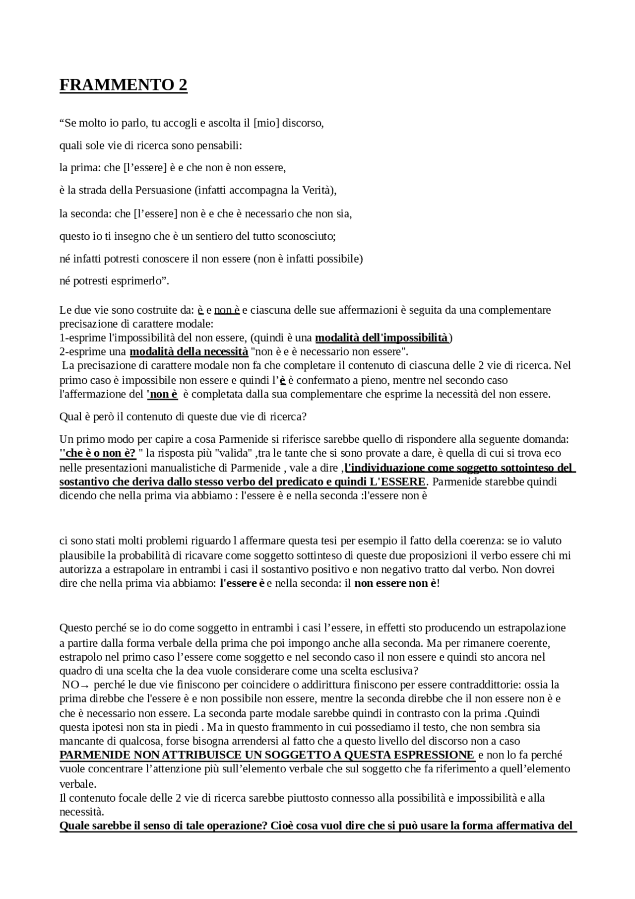 Riassunto Frammenti Di Parmenide Docsity