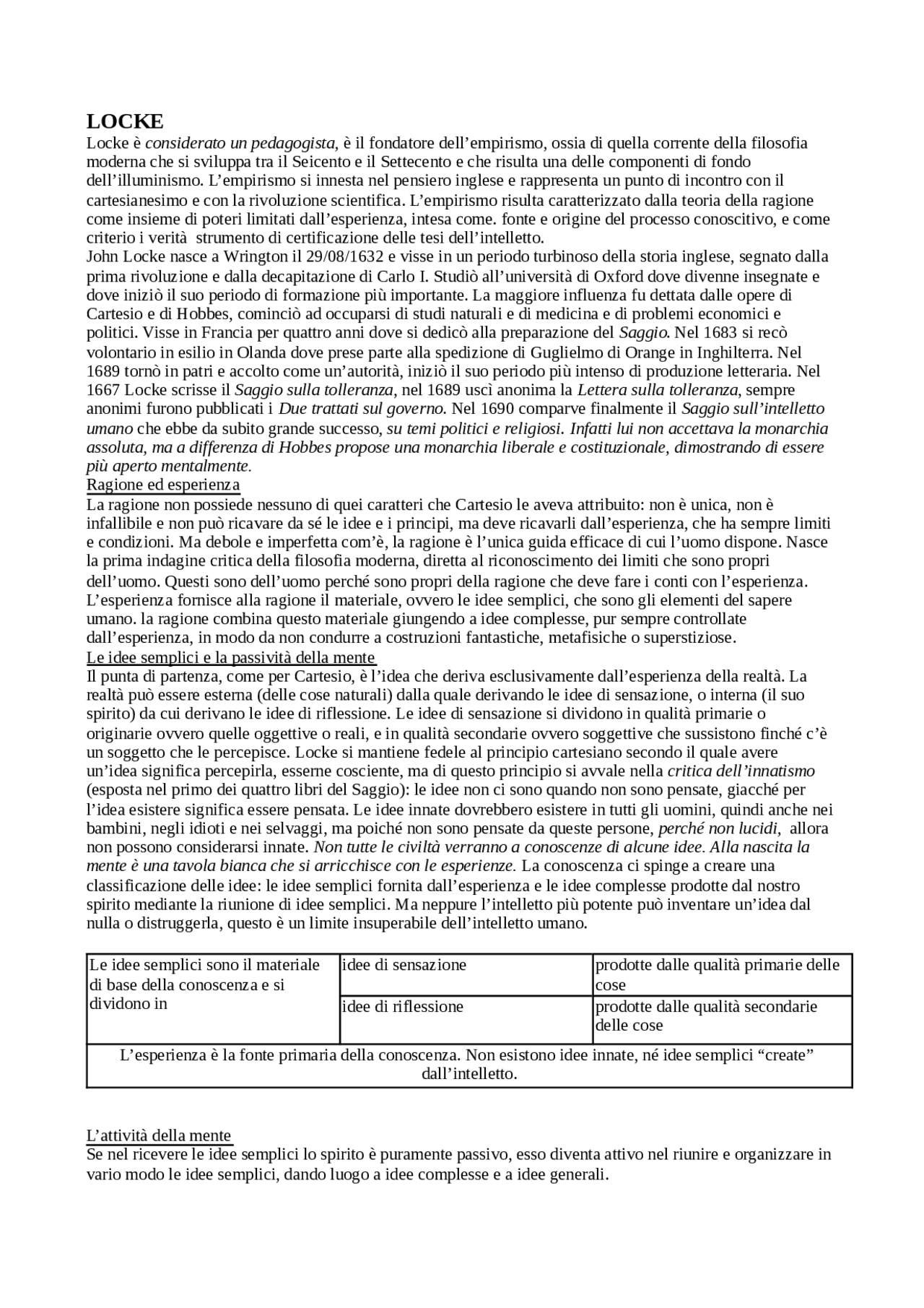 Riassunto John Locke Filosofia Docsity