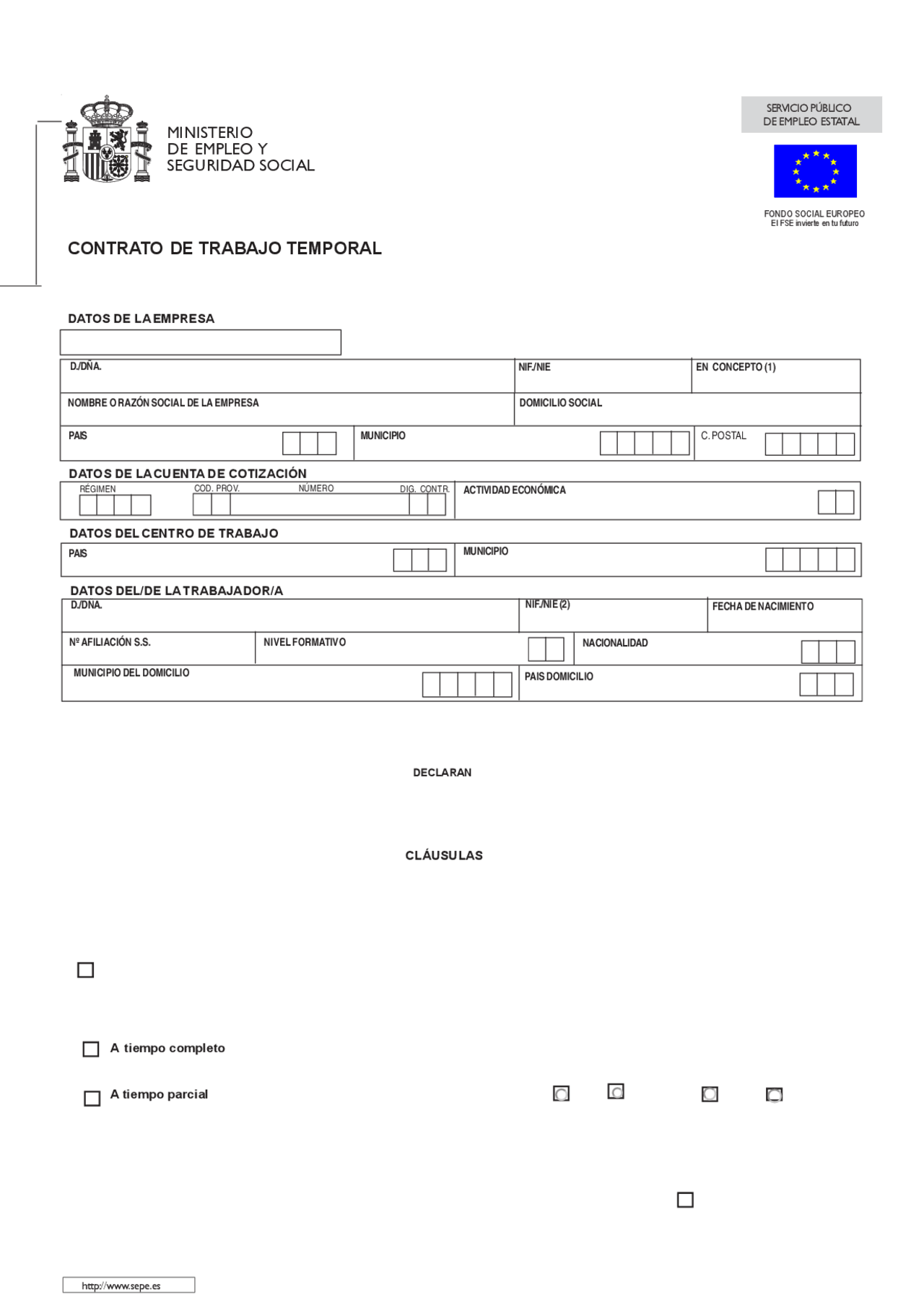 MODELO DE CONTRATO TEMPORAL - Docsity