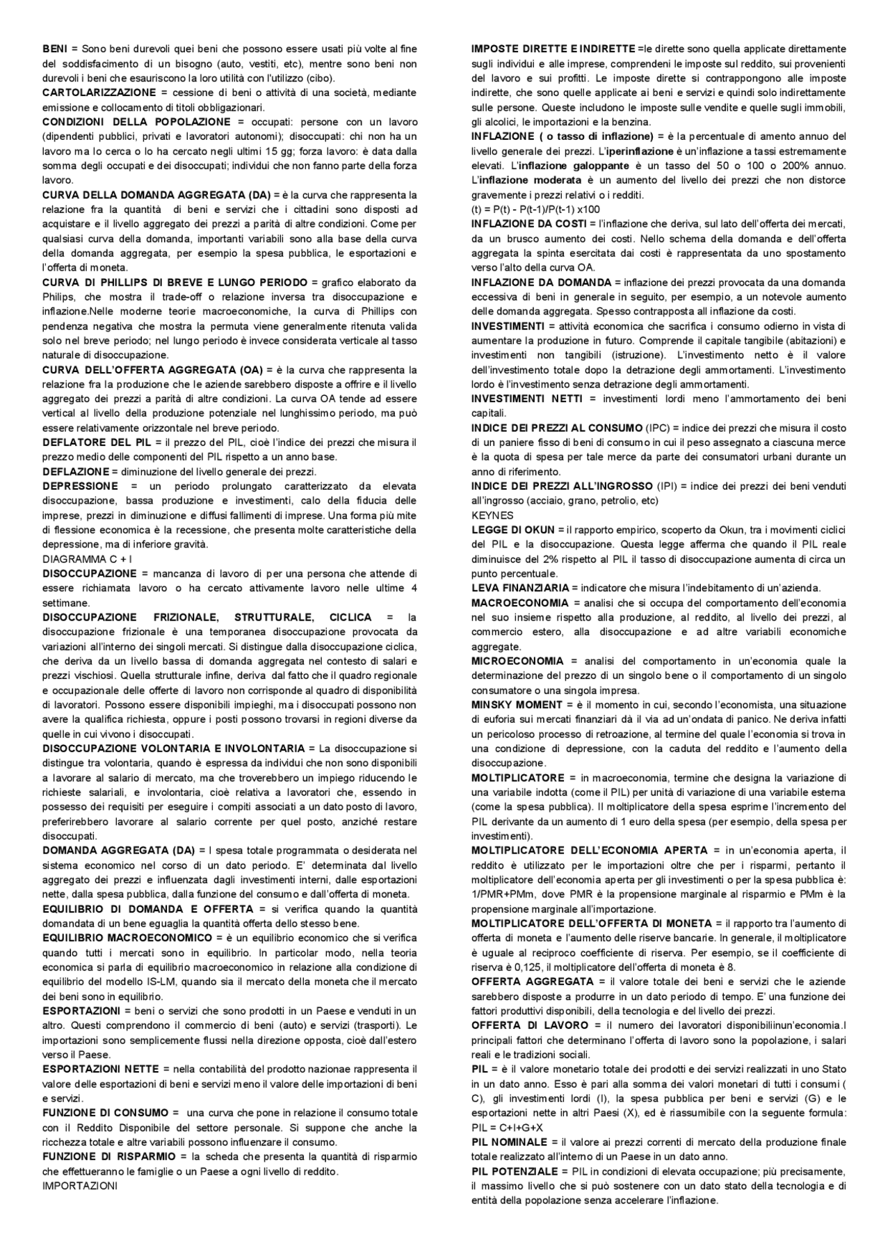 Parole chiave "Economia " - Samuelson, Nordhaus, Bollino, Polinori - Docsity