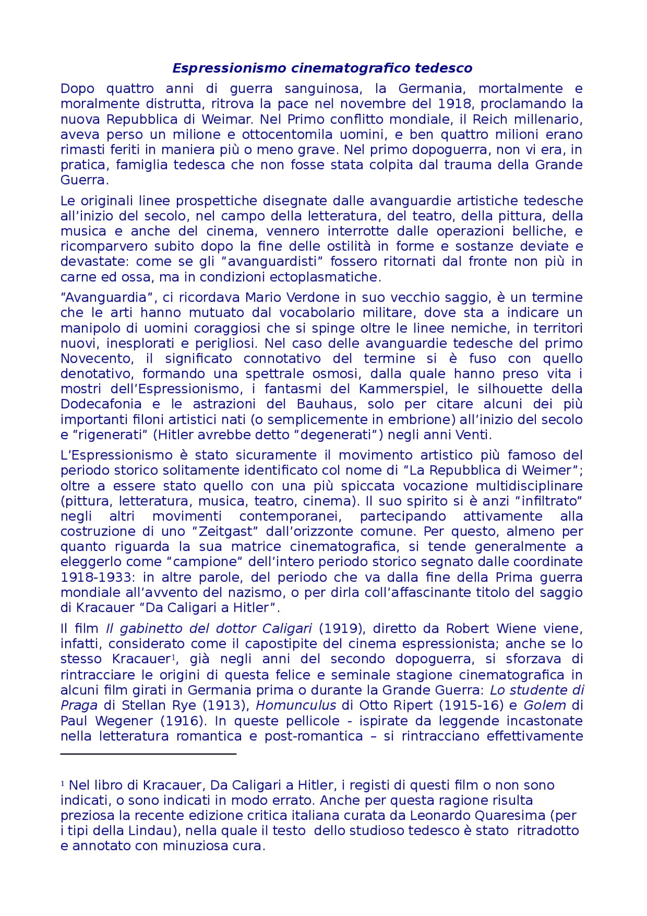 Espressionismo cinematografico tedesco - Docsity