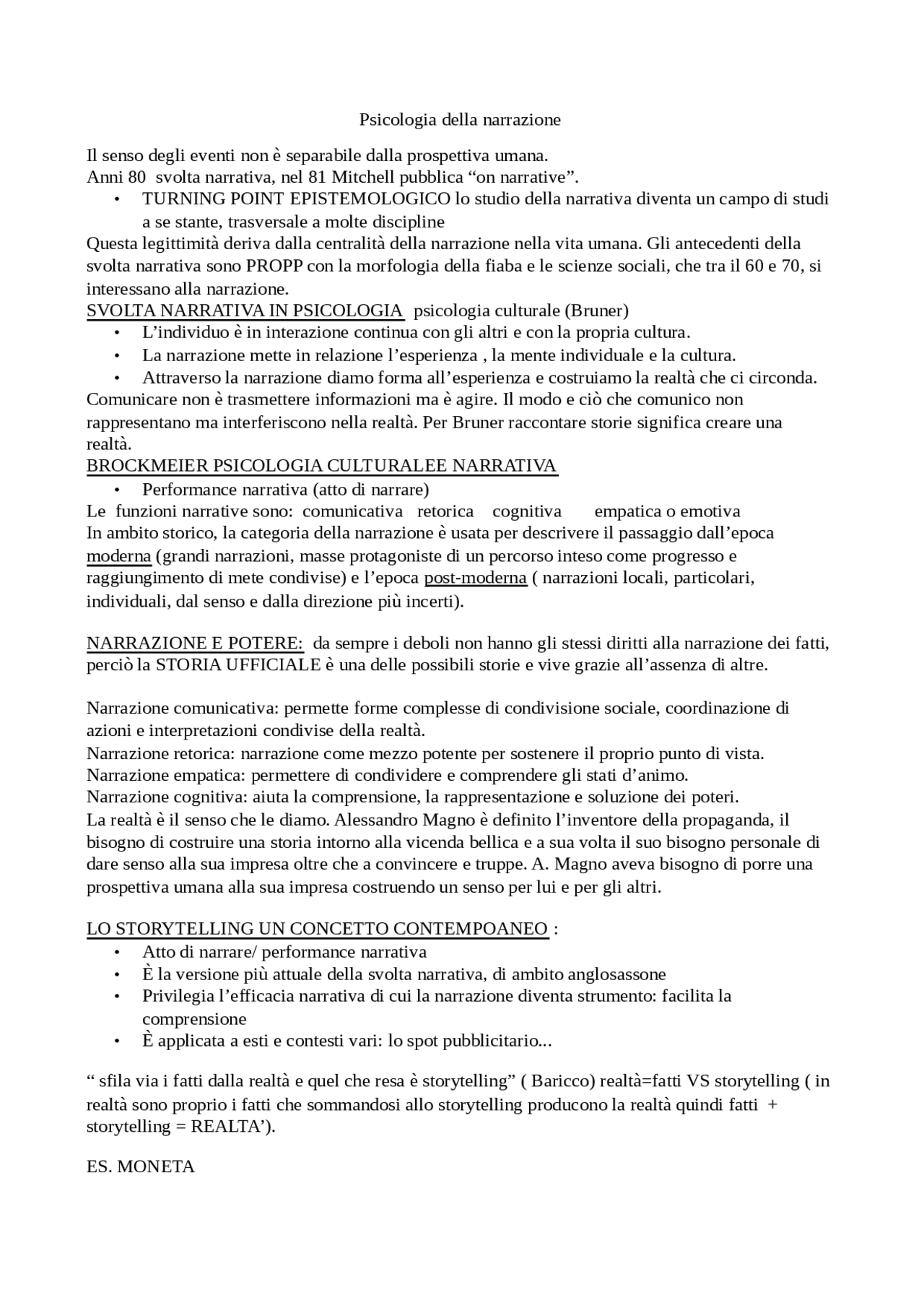 Psicologia Della Narrazione Docsity