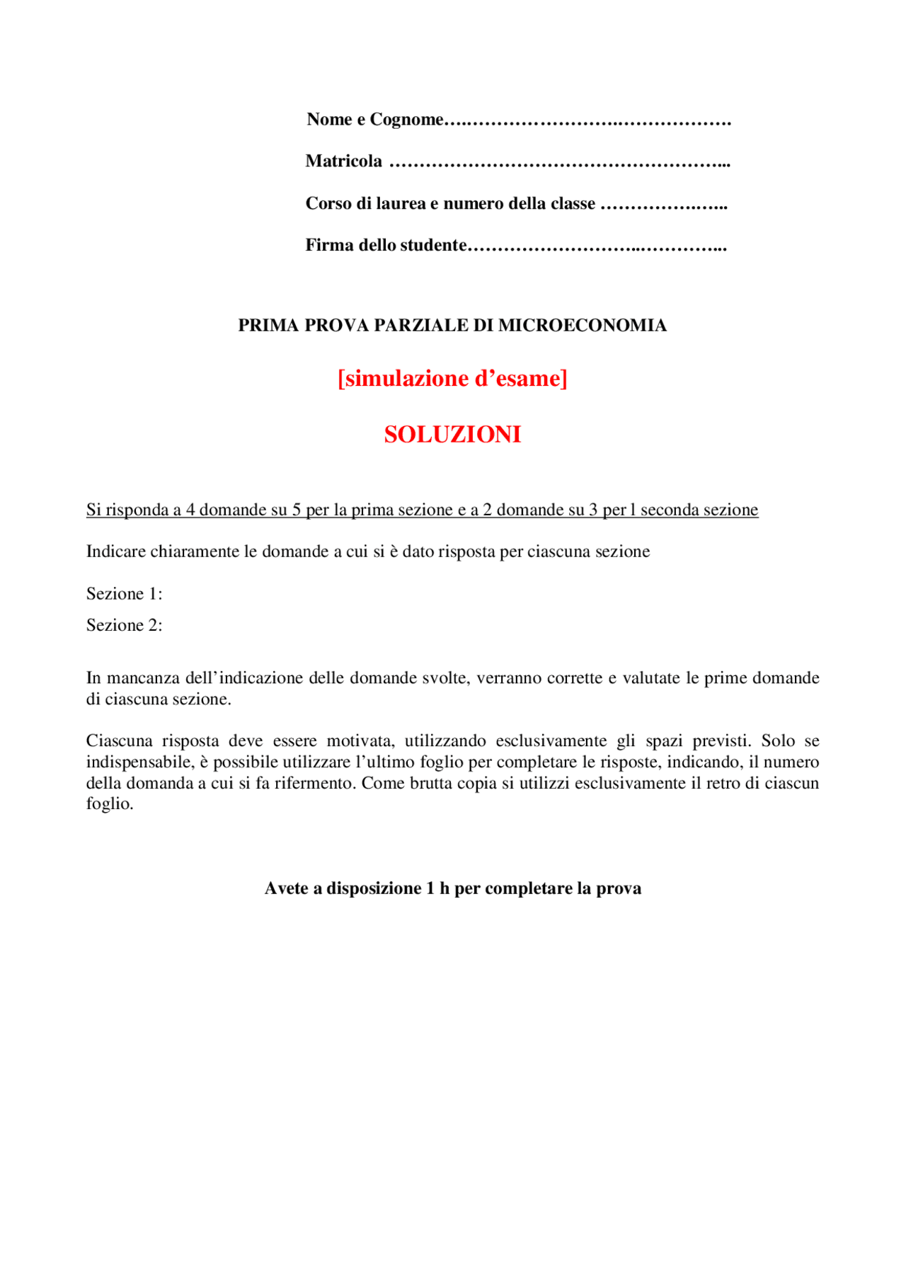 Soluzione Esercizi Microeconomia Docsity