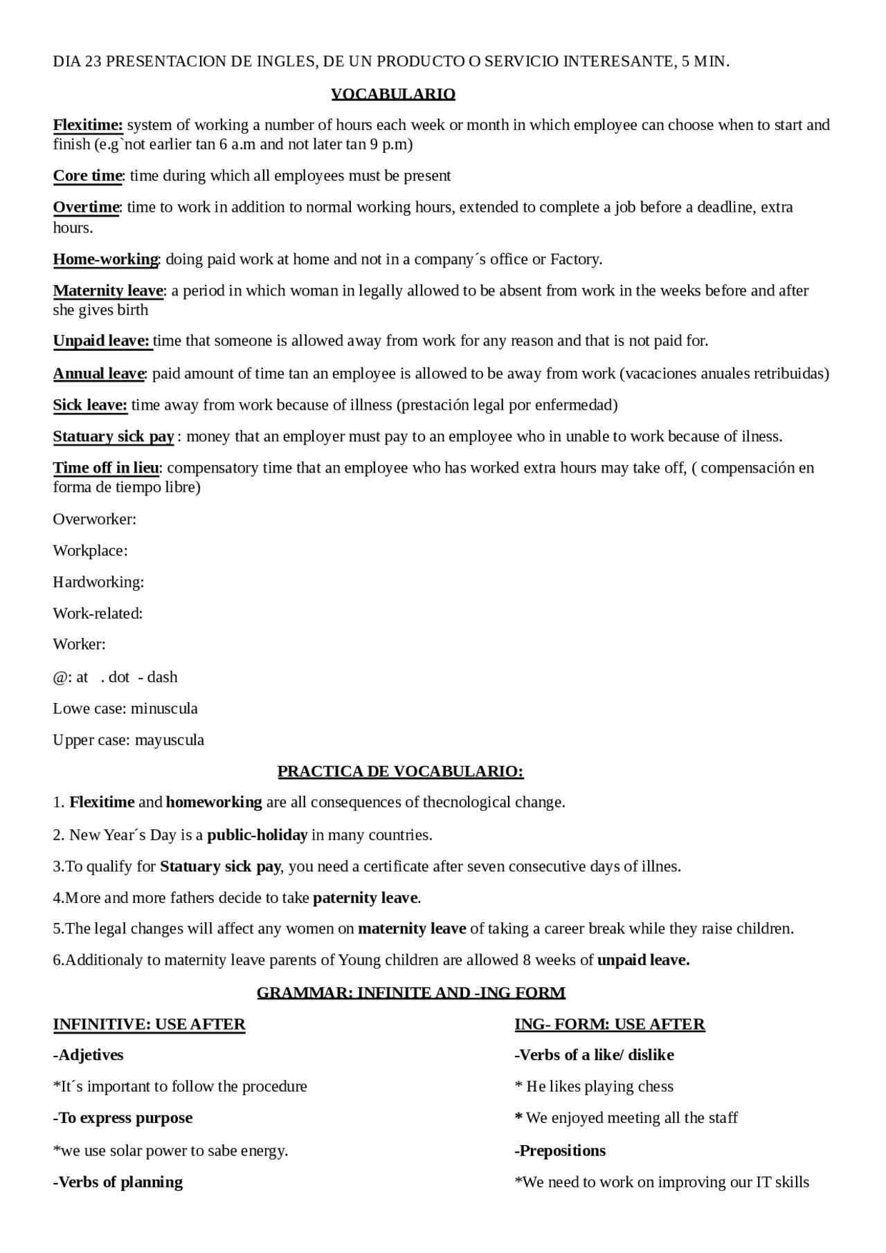 Ingles vocabulario de clase | Apuntes de Inglés para Negocios - Docsity