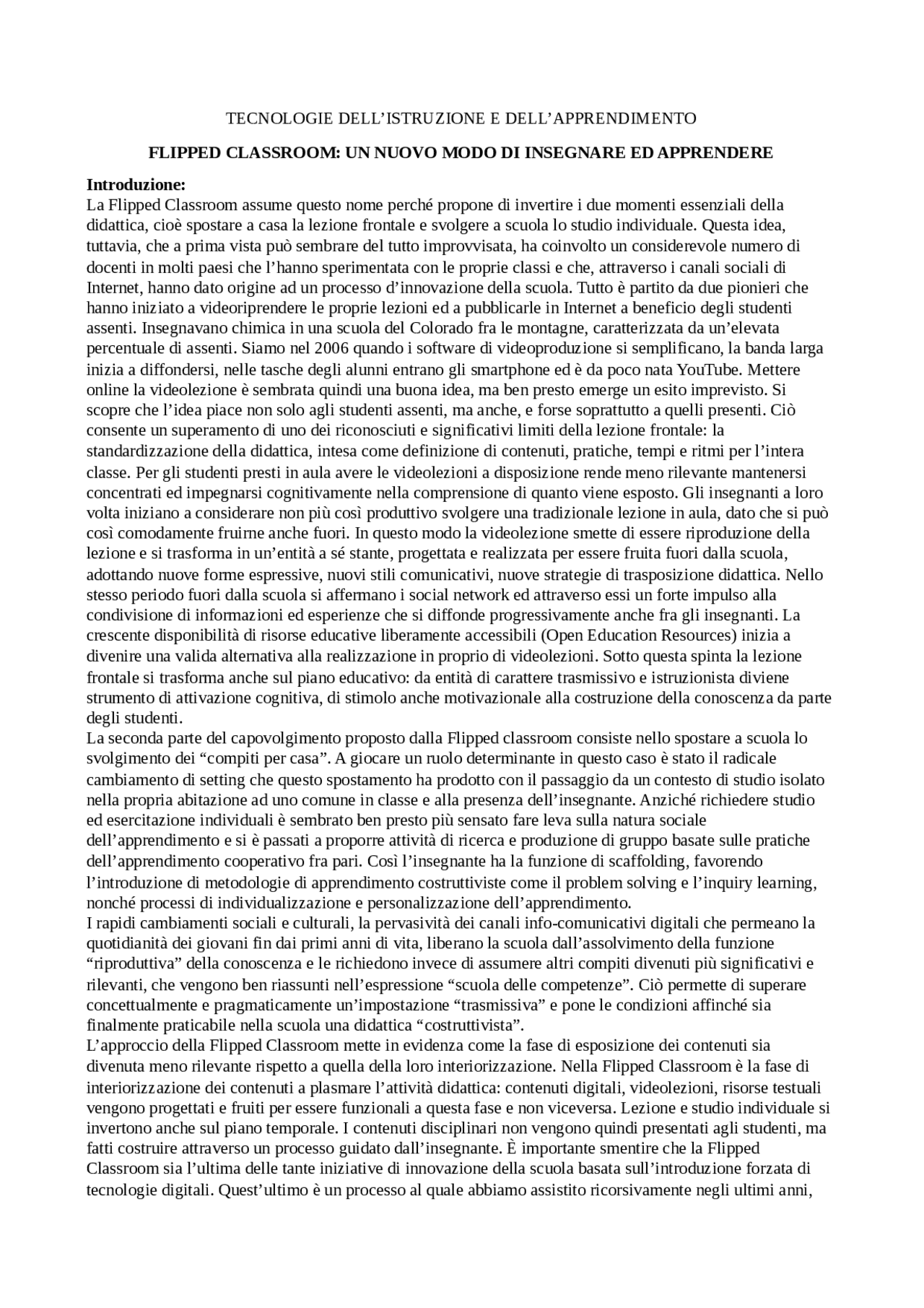 Riassunto Libro Flipped Classroom Docsity