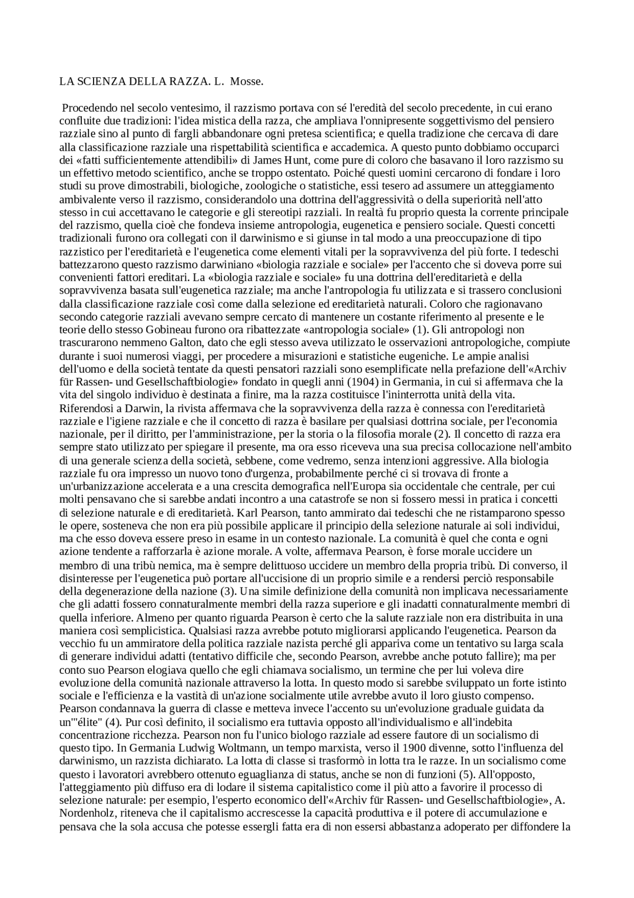 La Scienza Della Razza Docsity