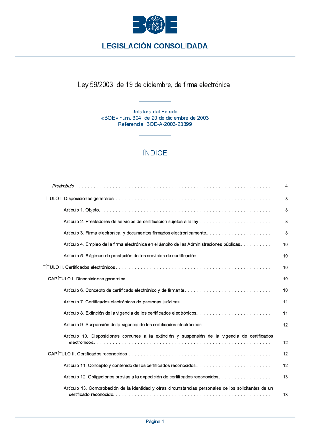 Ley 59/2003, de 19 de diciembre, de firma electrónica. - Docsity