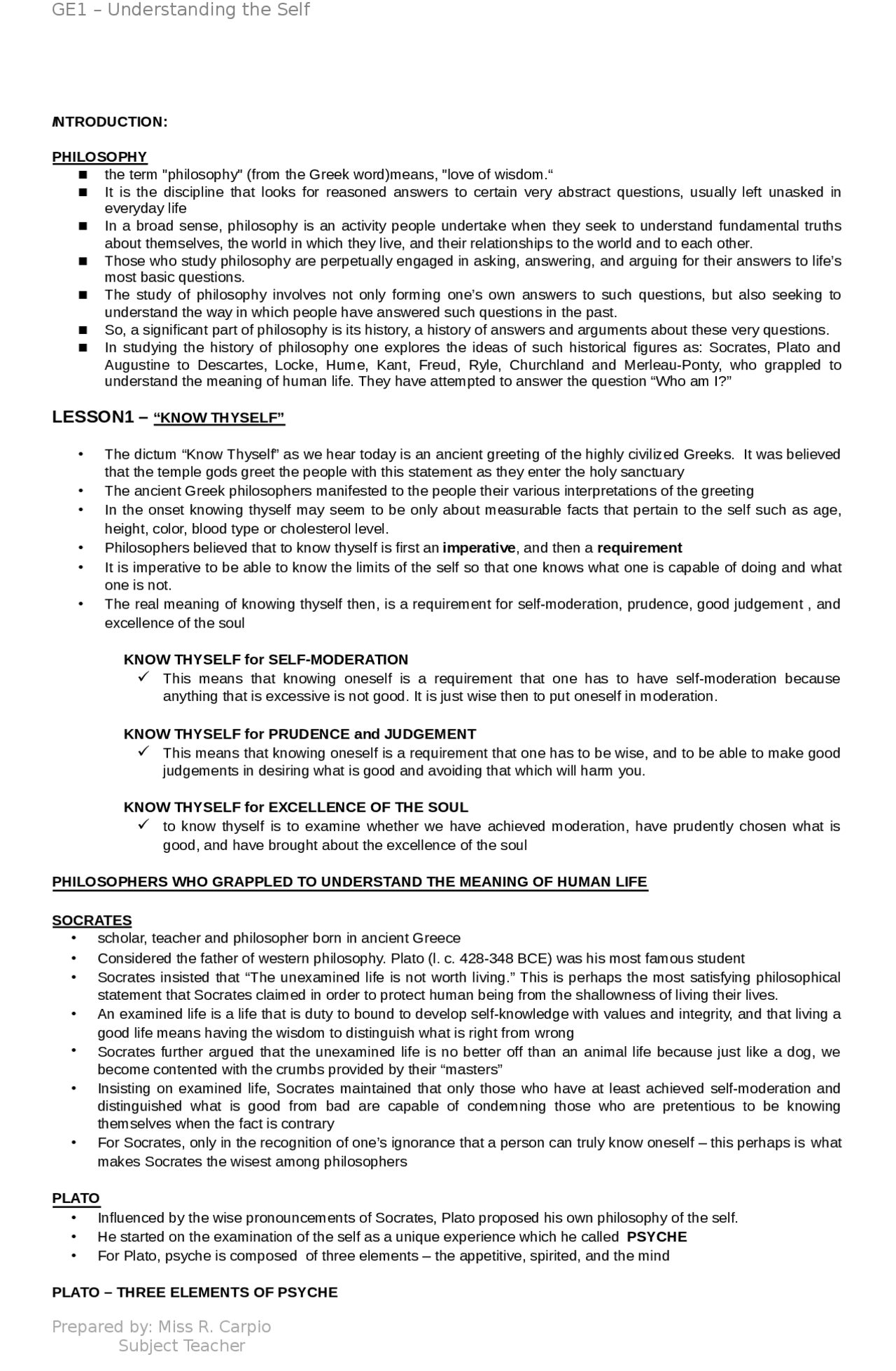 Ge1 Handouts About Understanding The Self Lecture Notes Origin Of Language Docsity