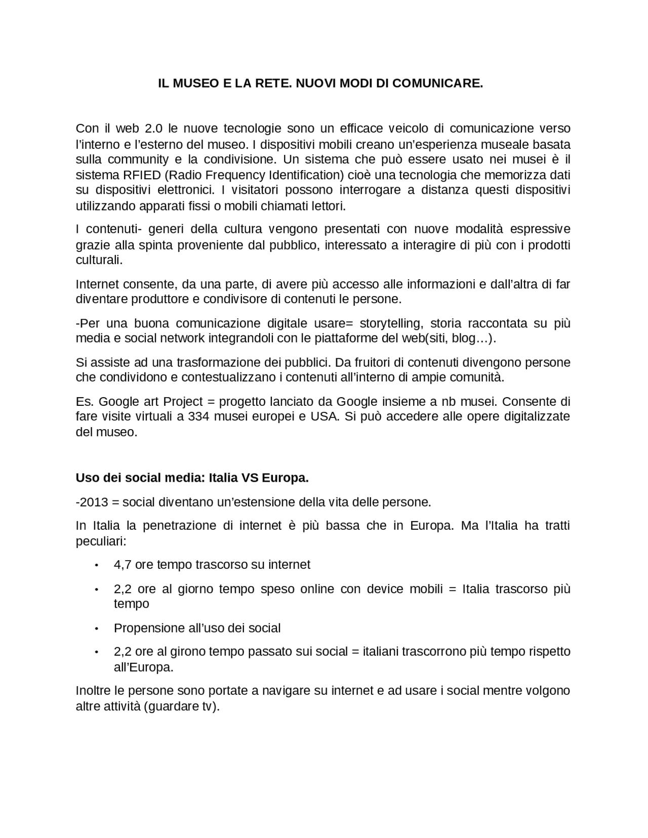 Il Museo E La Rete Nuovi Modi Di Comunicare Docsity