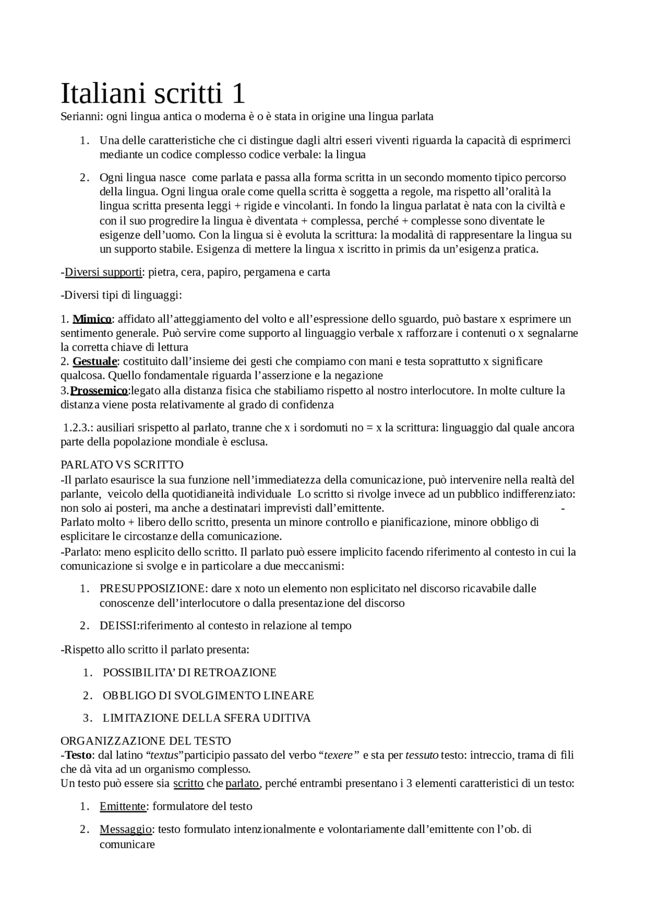Riassunto Italiani Scritti Docsity