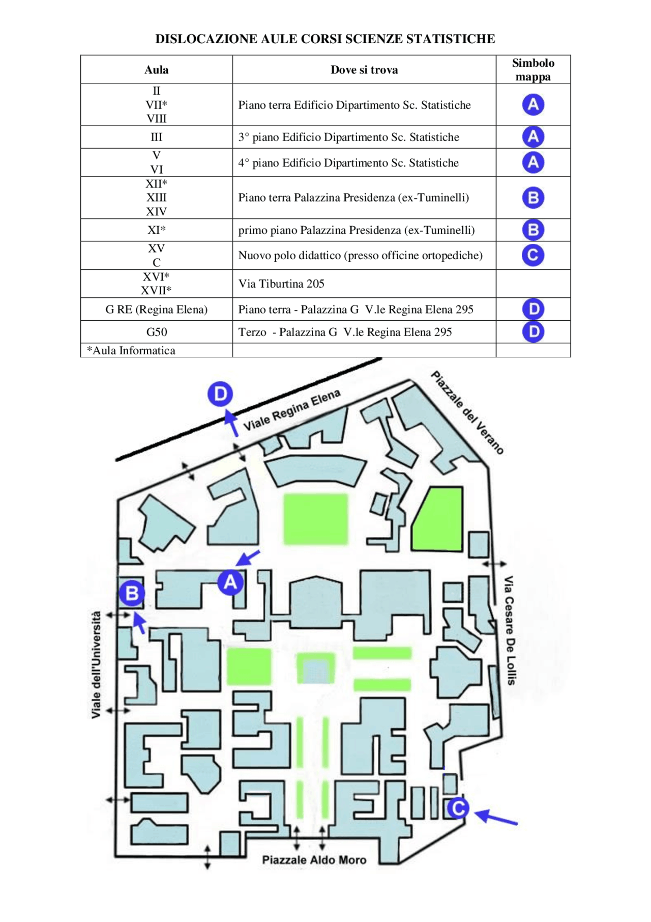 Mappe Aule Statistica Sapienza Docsity