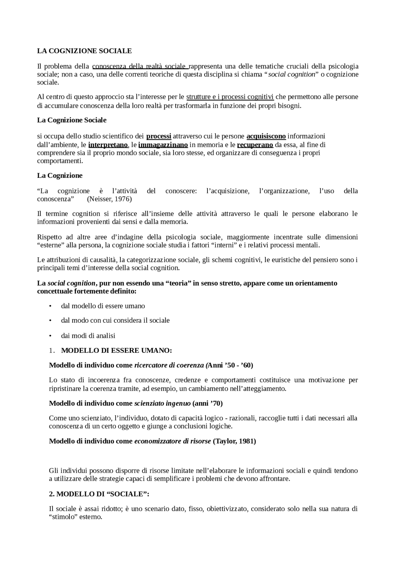 La Cognizione Sociale Docsity