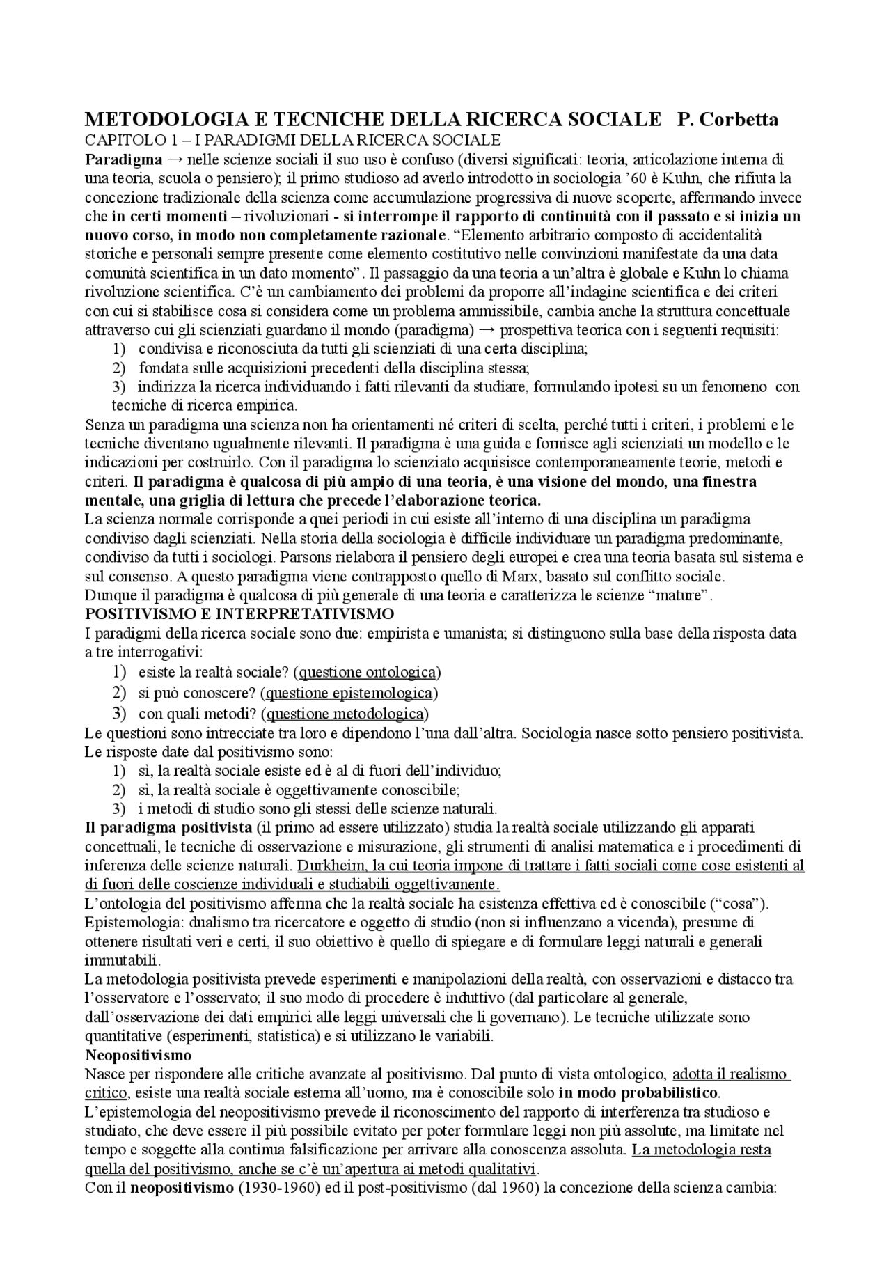 Metodologia E Tecniche Della Ricerca Sociale P Corbetta Docsity