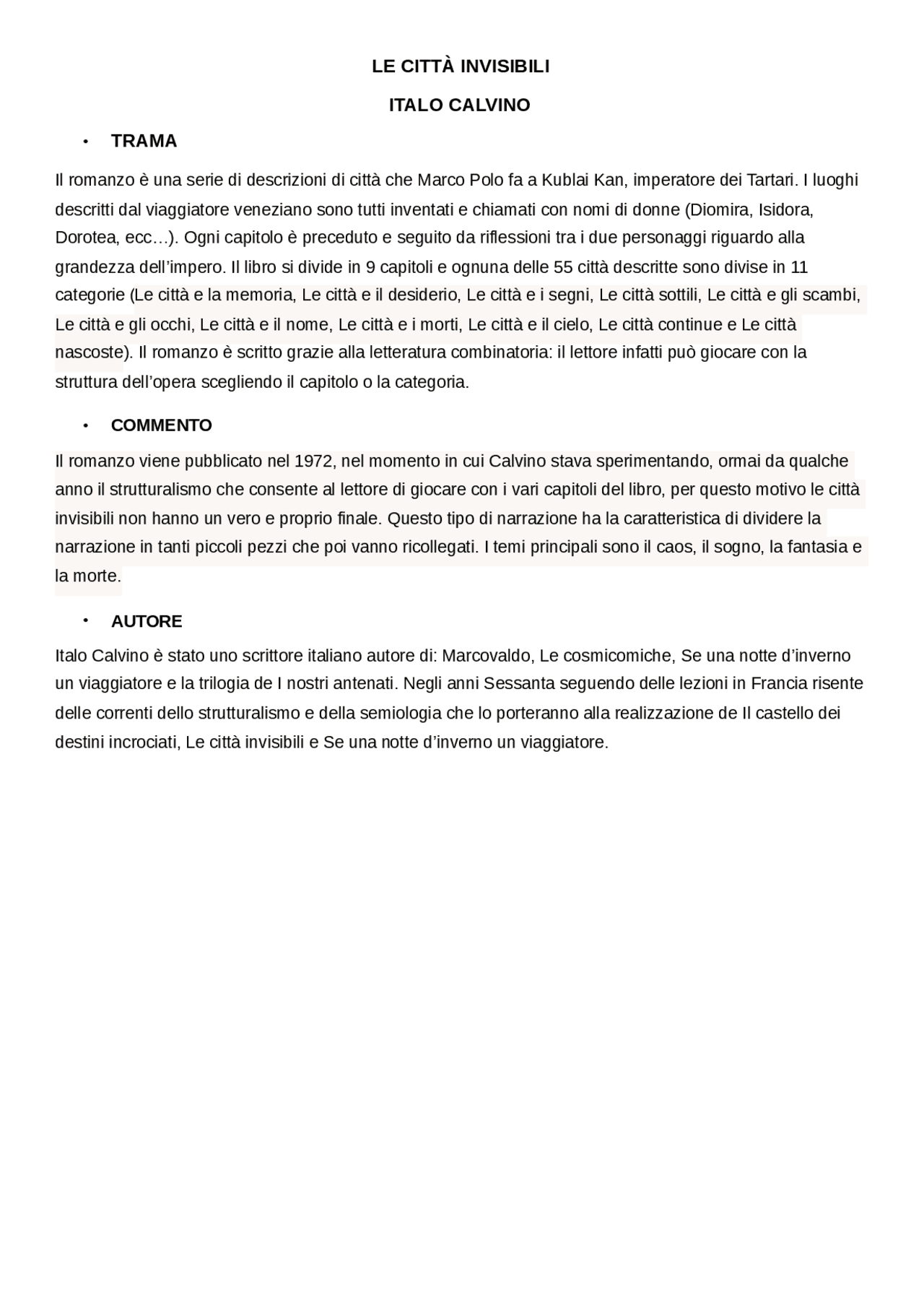 Le Città Invisibili Italo Calvino Docsity
