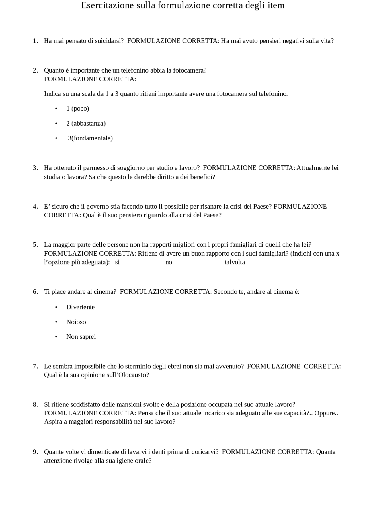 Esercitazione Metodi E Tecniche Di Intervista E Questionario Docsity
