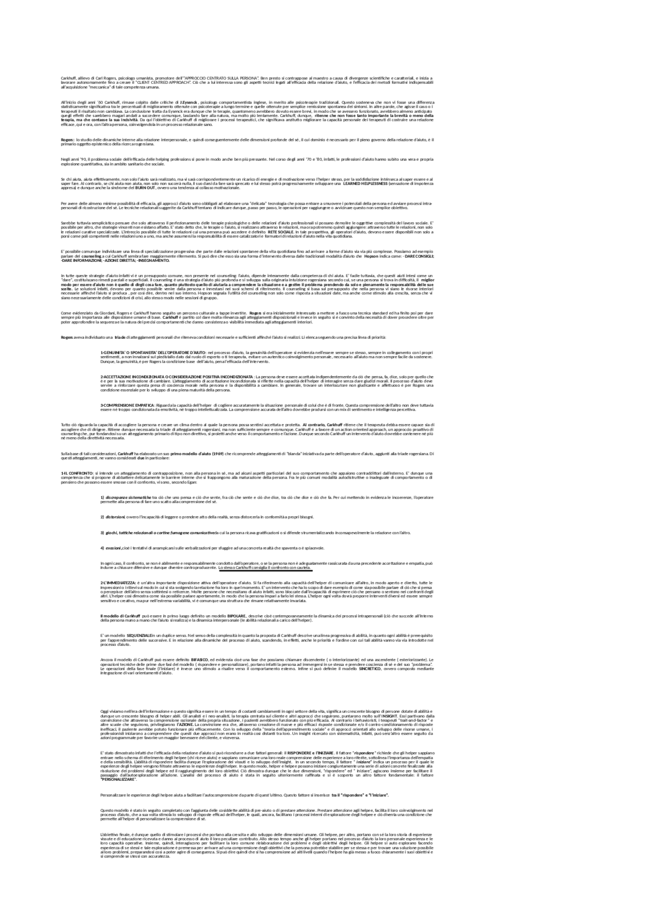 L'arte di aiutare - Manuale di Carkhuff - Docsity