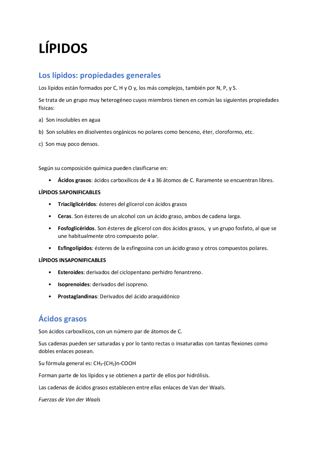 Tema De Lípidos Completo Dado En Segundo De Bachillerato Docsity