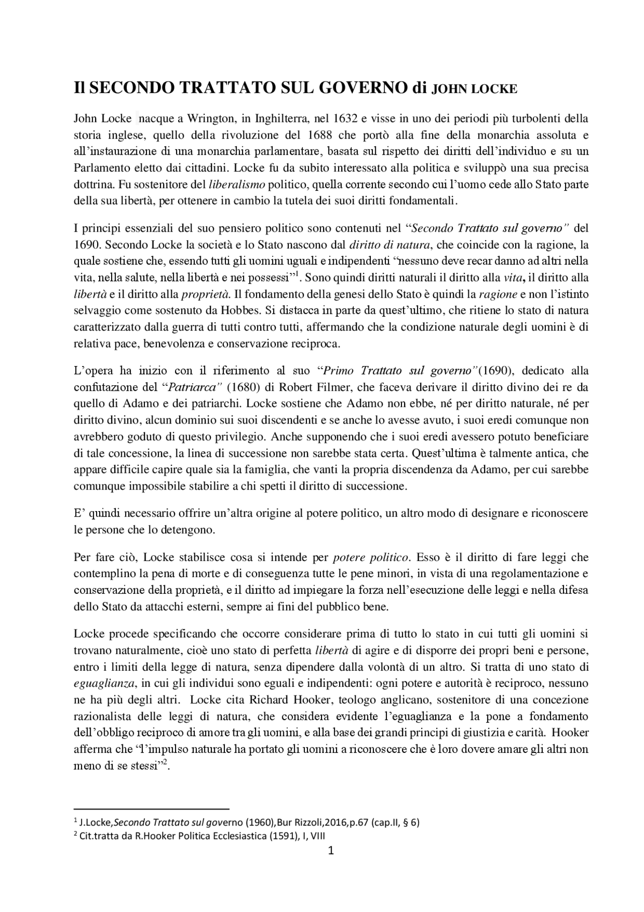 Il Secondo Trattato Sul Governo Docsity