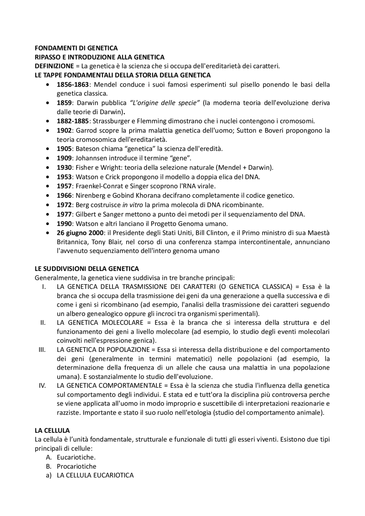 Fondamenti Di Genetica Docsity