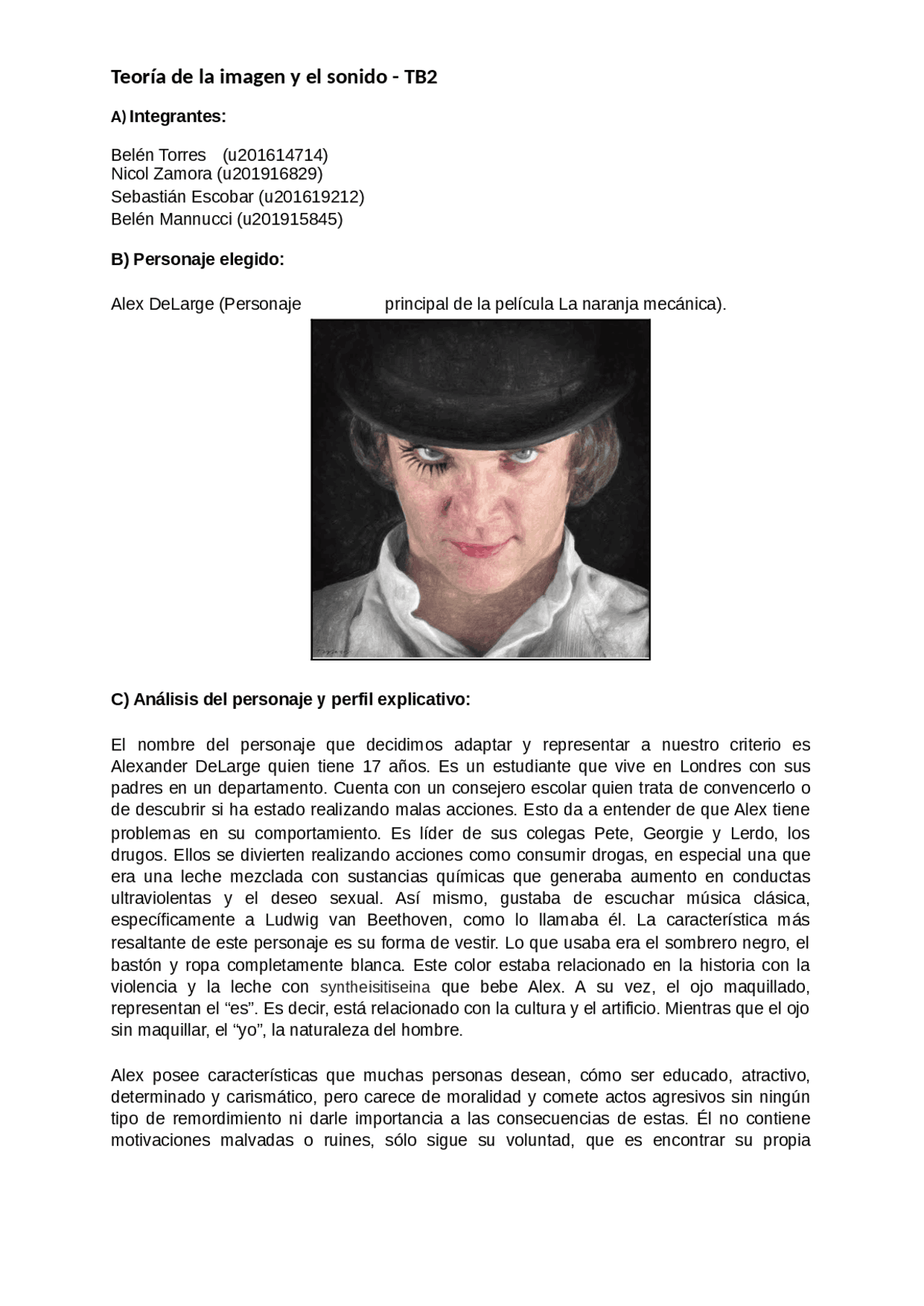 Creación de imagen: ALex DeLarge - Docsity