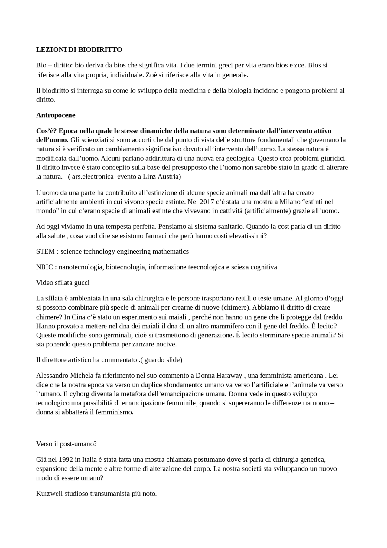 Appunti Lezioni Di Biodiritto Docsity