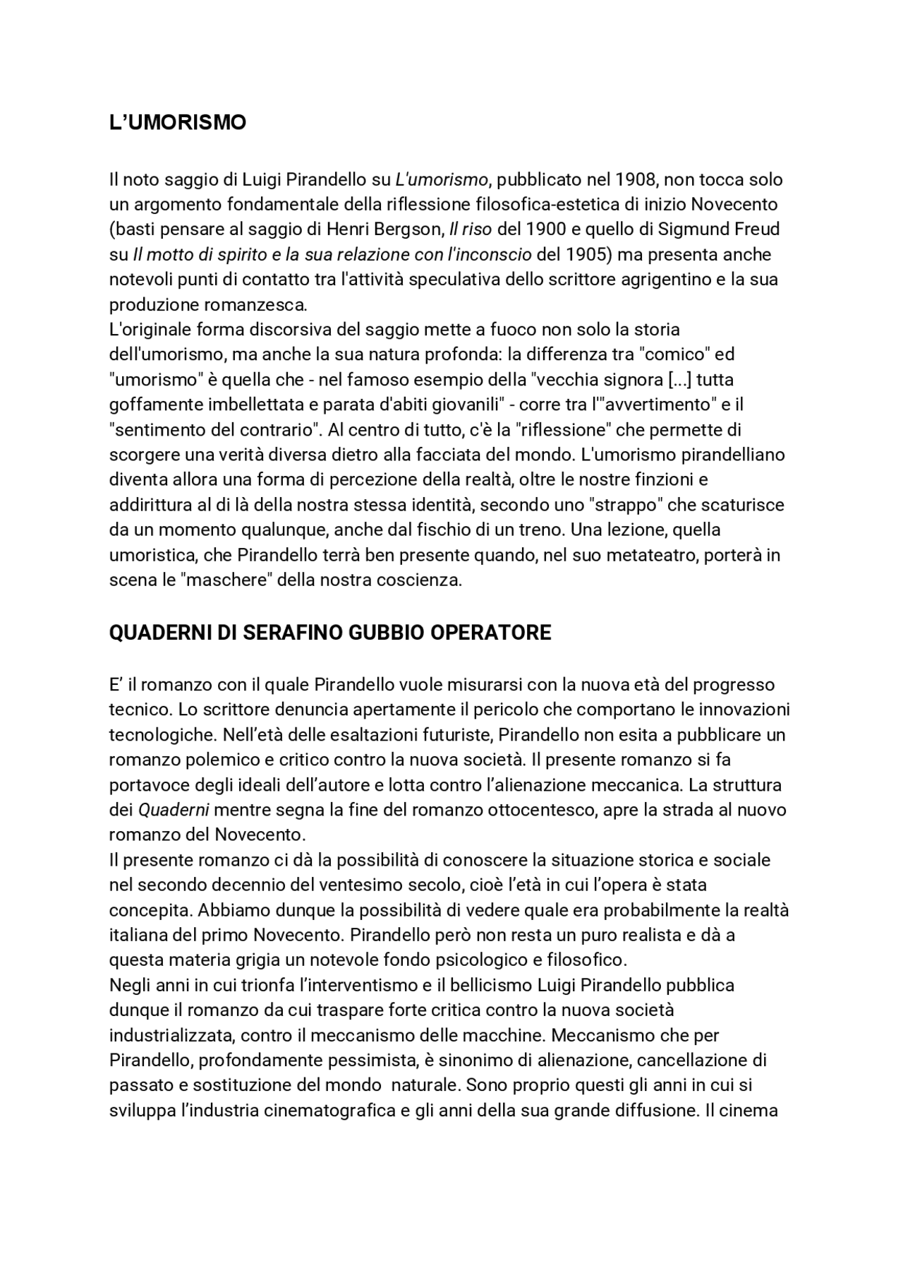 Pirandello Riassunti Opere Docsity