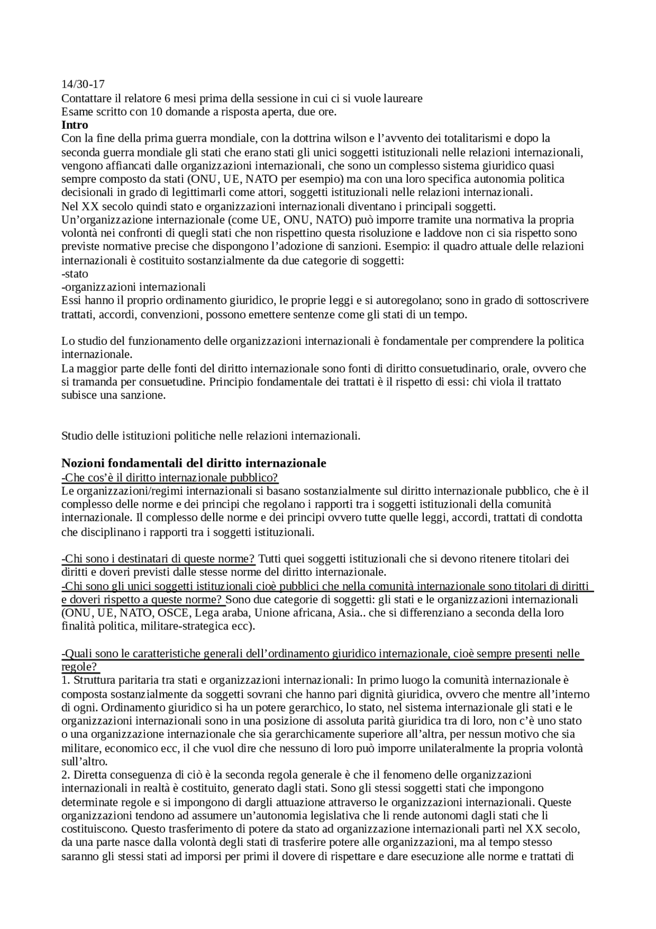 Appunti Completi Di Regimi Internazionali Docsity