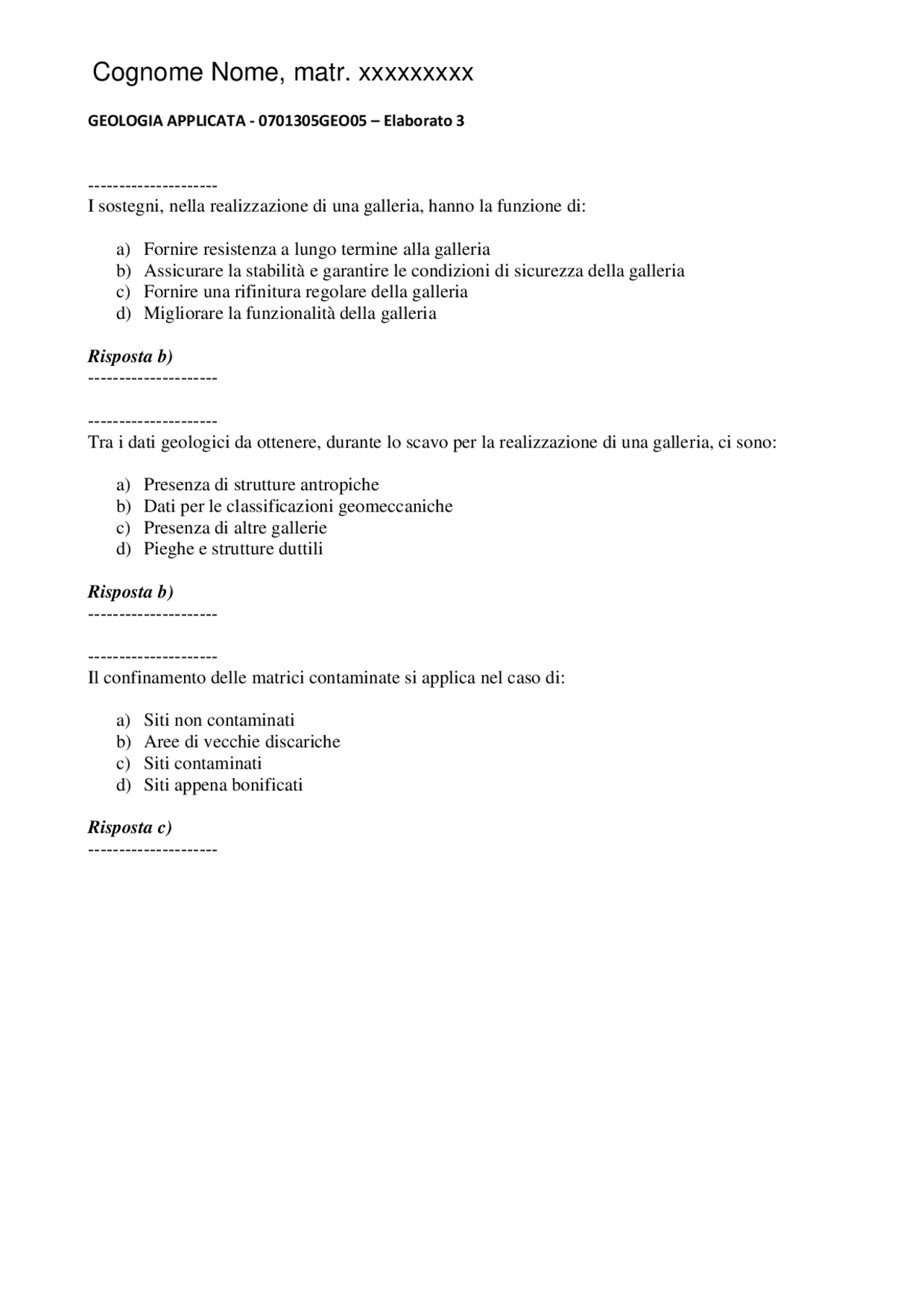 Geologia Applicata Elaborato 3 Università Telematica Pegaso