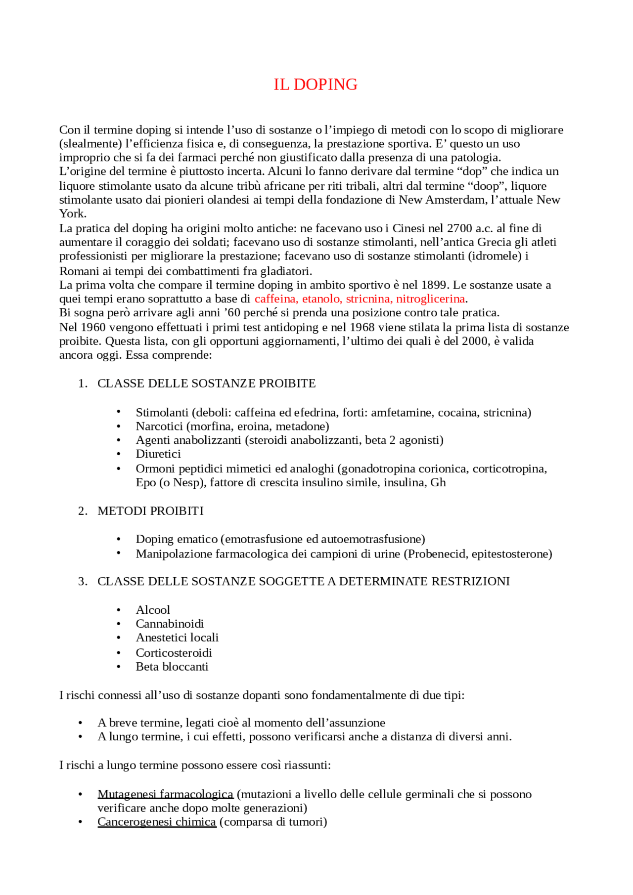 Nozioni importanti sul doping - Docsity