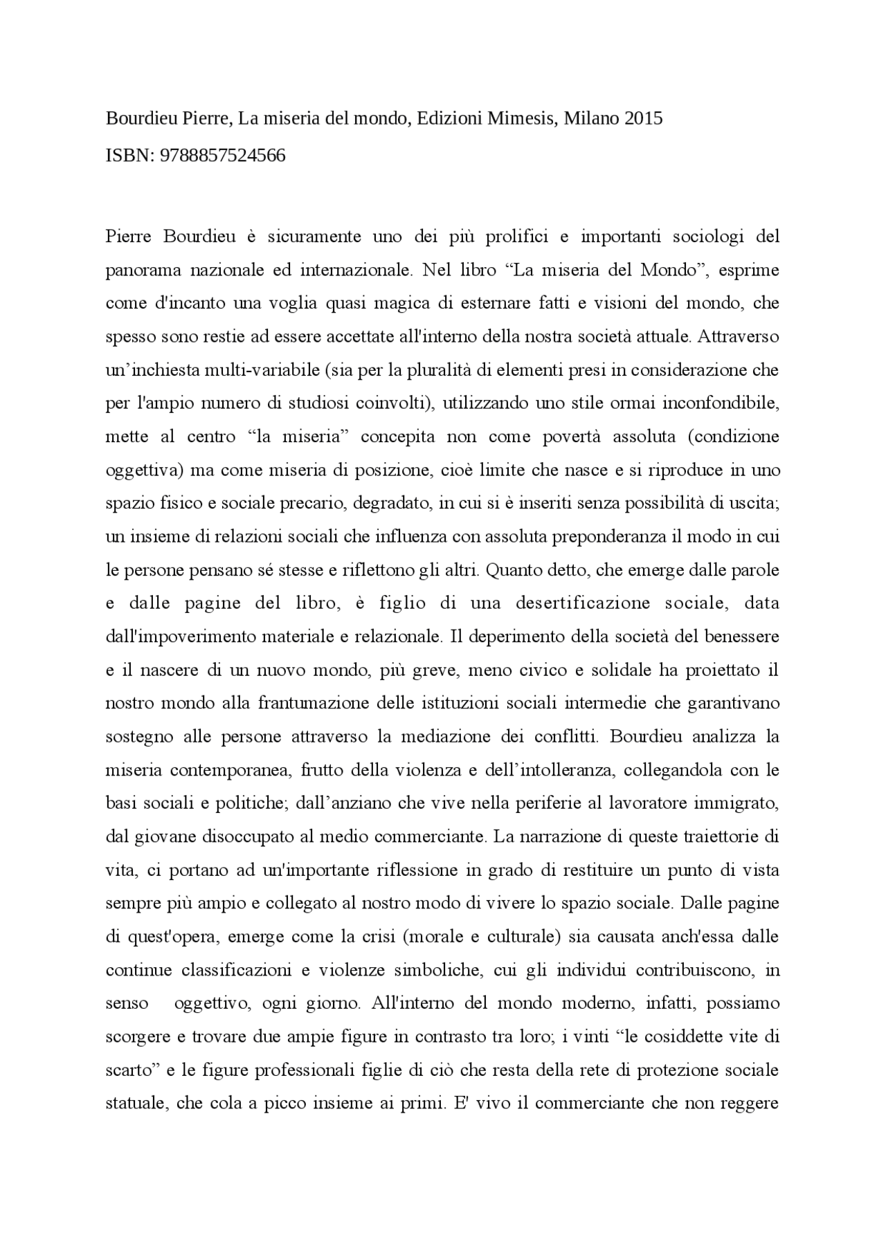 Pierre Bourdieu Libro Appunti Di Scienze Sociali Docsity